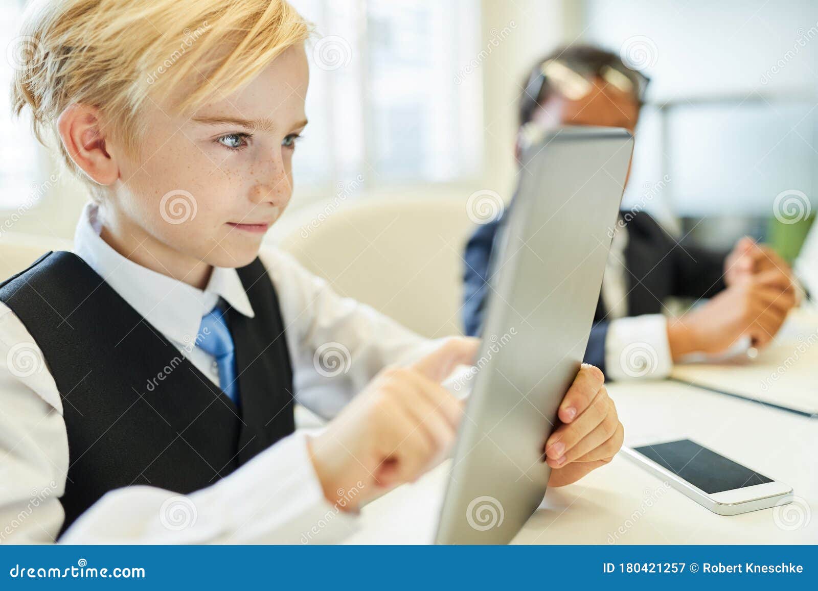 Child As a Manager or Consultant with Tablet Computer Stock Image ...