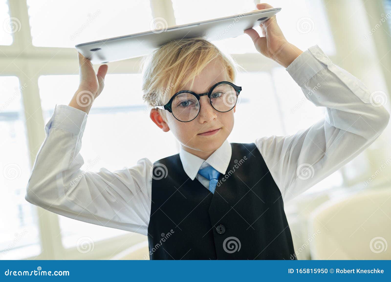 Child As a Software Developer Balances a Laptop Stock Photo - Image of ...