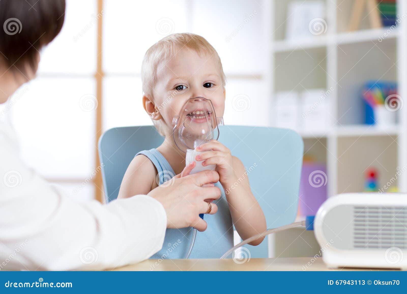 Child with Asthma Problems Making Inhalation with Mask on Her Face ...
