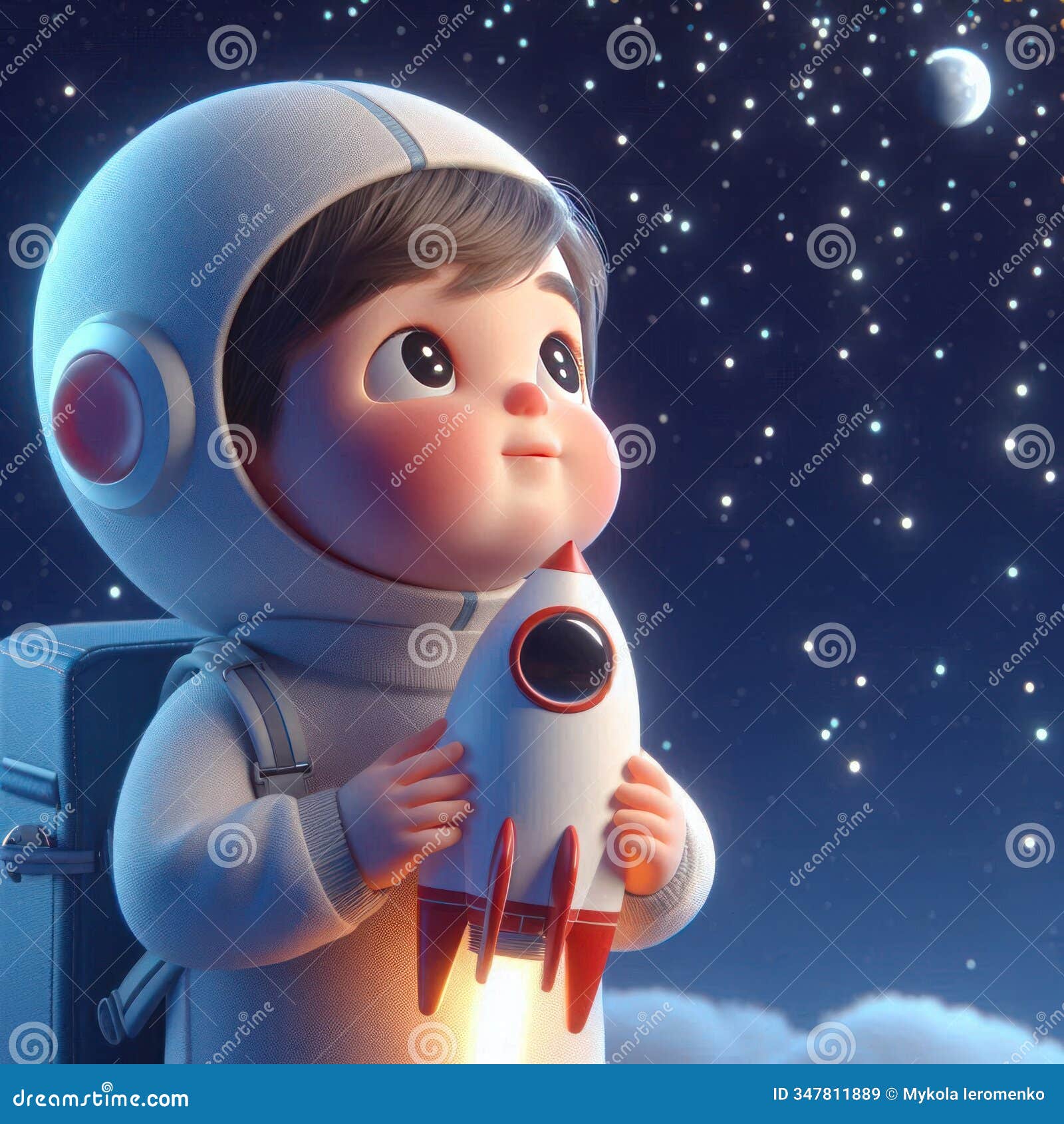A Child Astronaut with a Toy Rocket Under the Stars. Stock Image ...