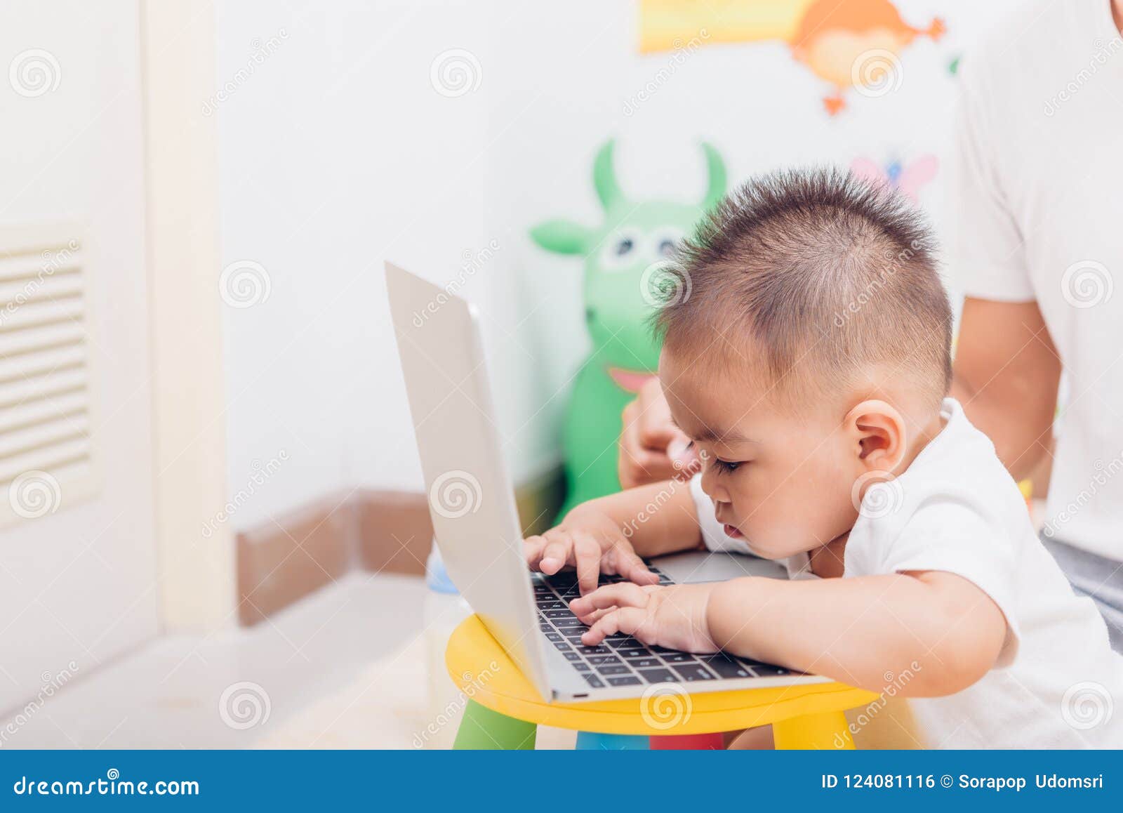 Child Baby Boy Working Using Laptop Computer Stock Photo - Image of ...