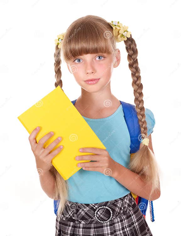 Child with Backpack Holding Book. Stock Image - Image of knowledge ...