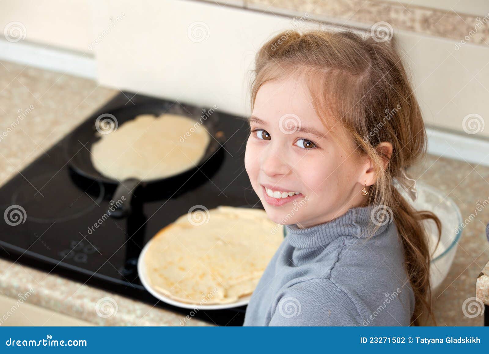 Child bakes pancakes stock photo. Image of childhood - 23271502