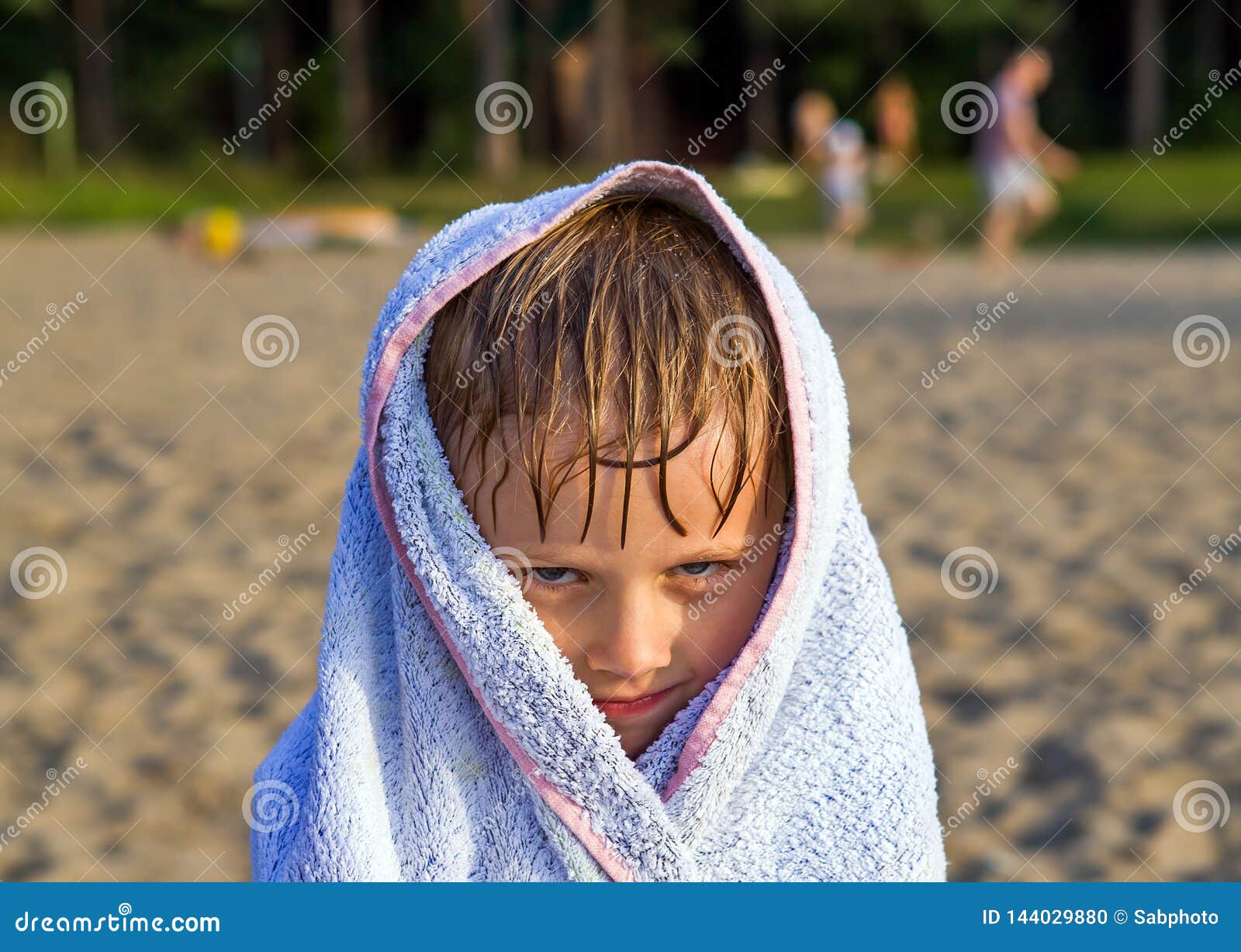Child on the Beach stock photo. Image of cover, face - 144029880
