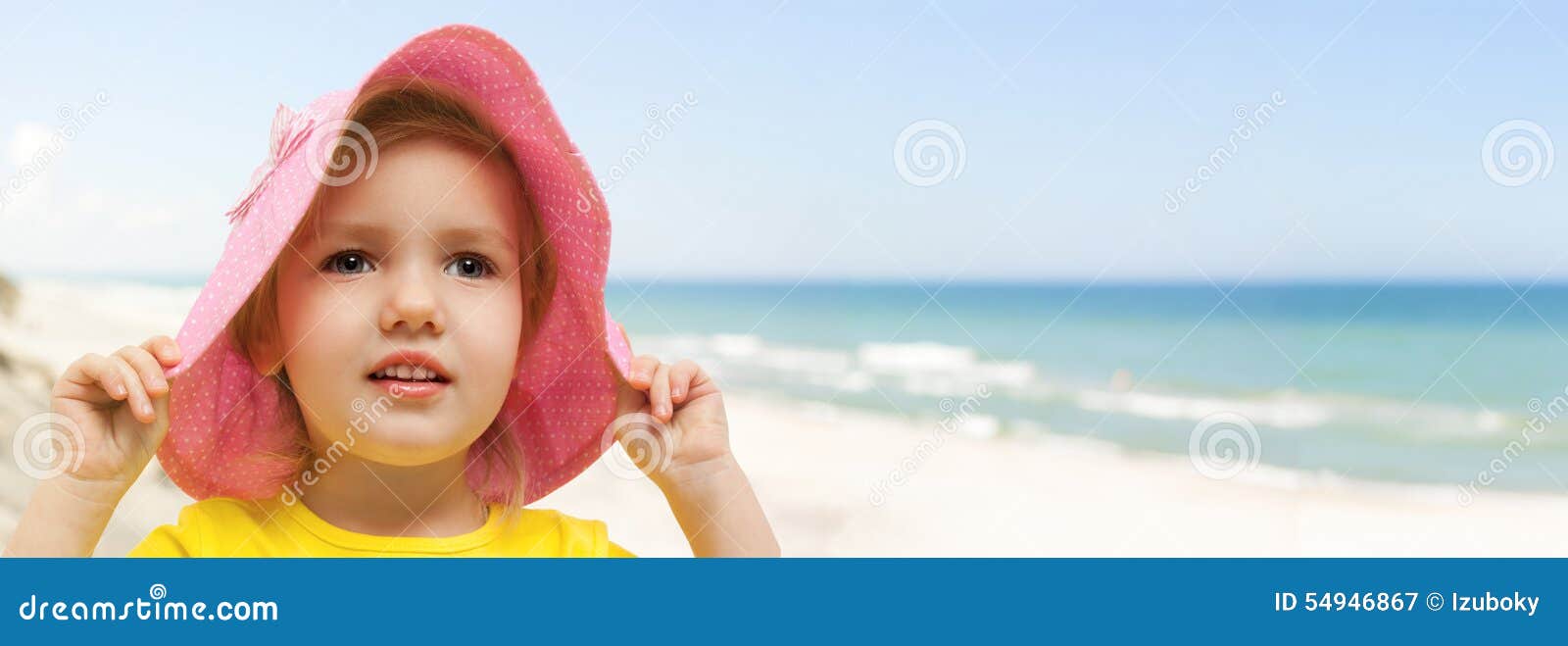 Child Beach Panoramic Holding Hat Stock Image - Image of panoramic ...