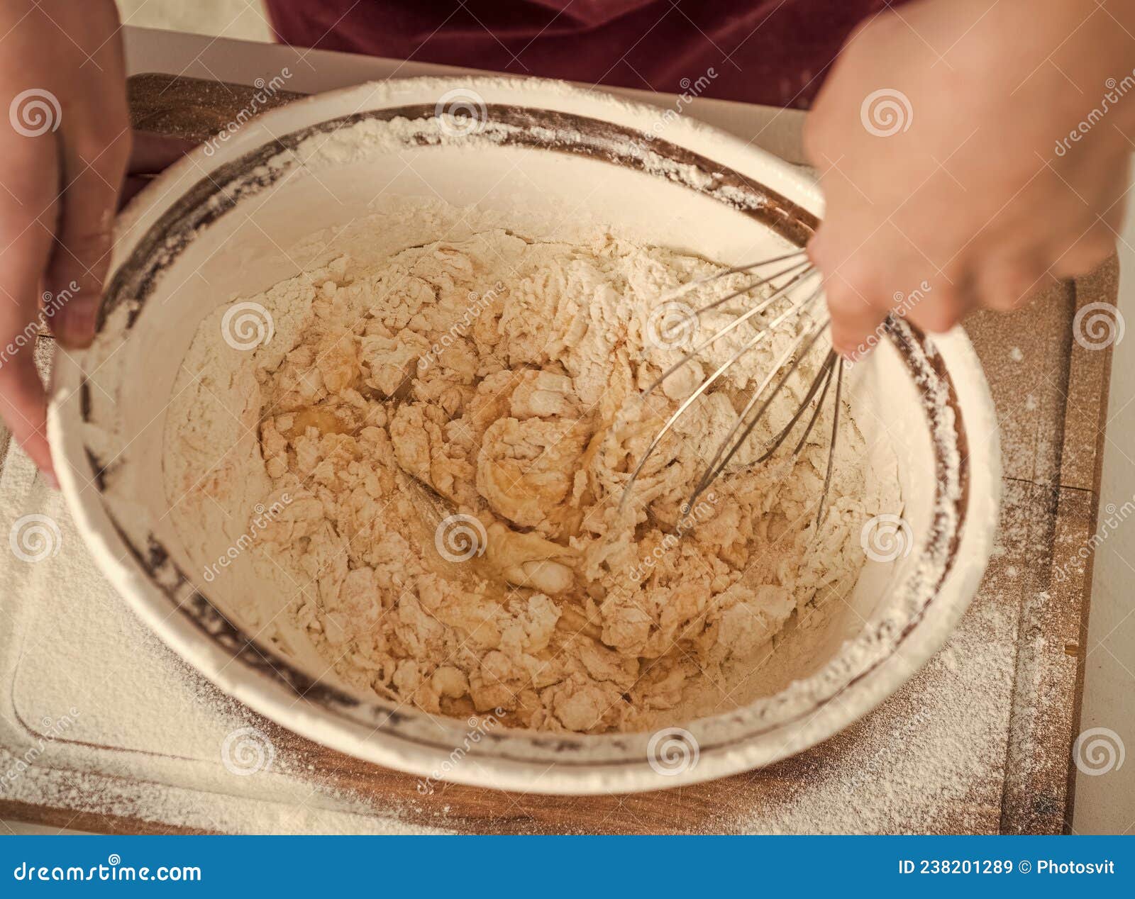 Child Beating Egg and Flour for Making Dough with Beater, Cook Stock ...