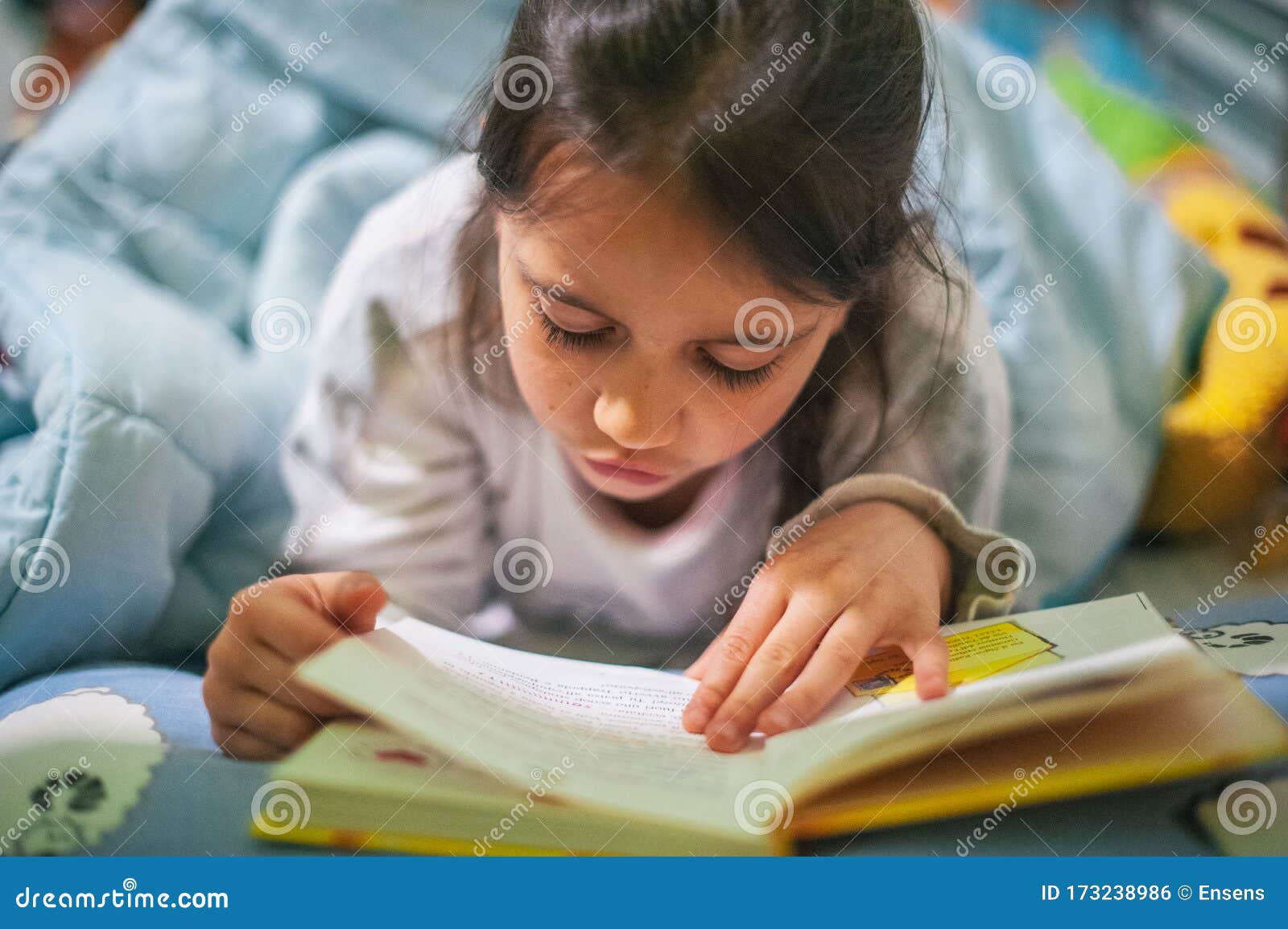 Child in Bed Reading a Book before Bed Stock Photo - Image of family ...