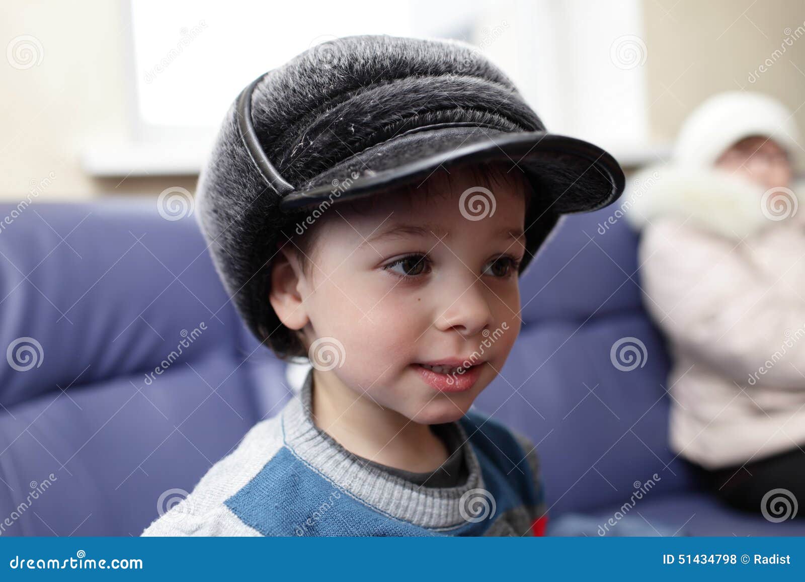 Child in big hat stock photo. Image of sofa, male, horizontal - 51434798