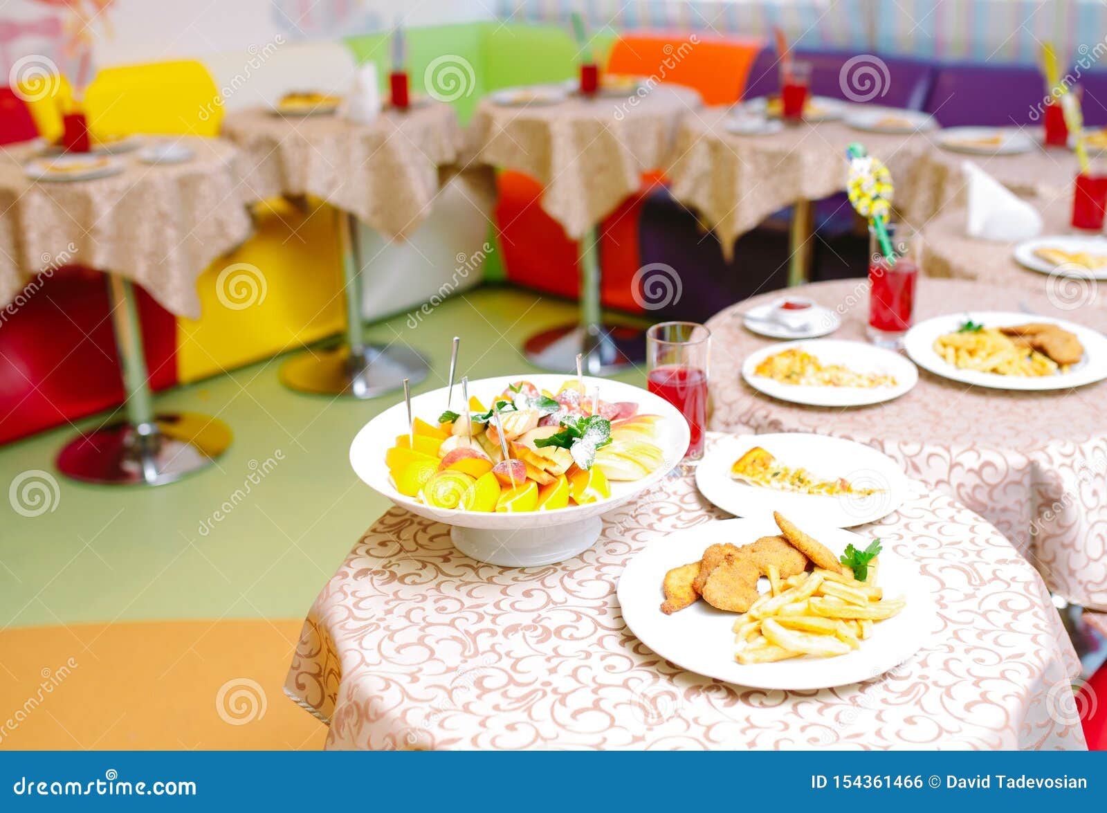 Child Birthday Party Table. Table Setting in the Restaurant. Stock ...