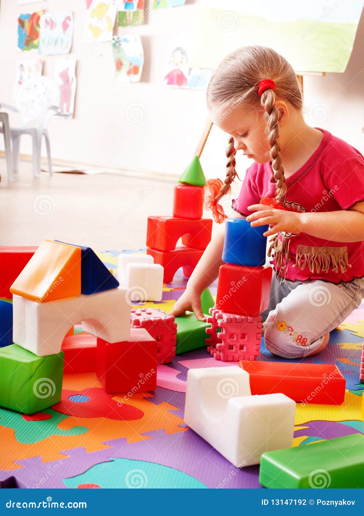 Child with Block and Construction Set Build. Stock Photo - Image of ...