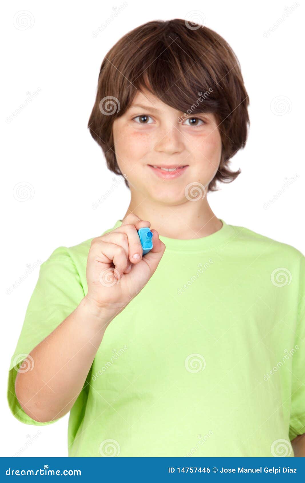 Child with Blue Pen Writing Stock Photo - Image of happy, beauty: 14757446