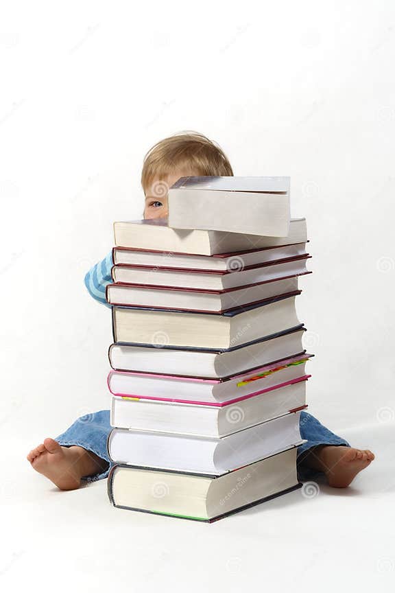 Child with books stock image. Image of data, female, white - 7341441