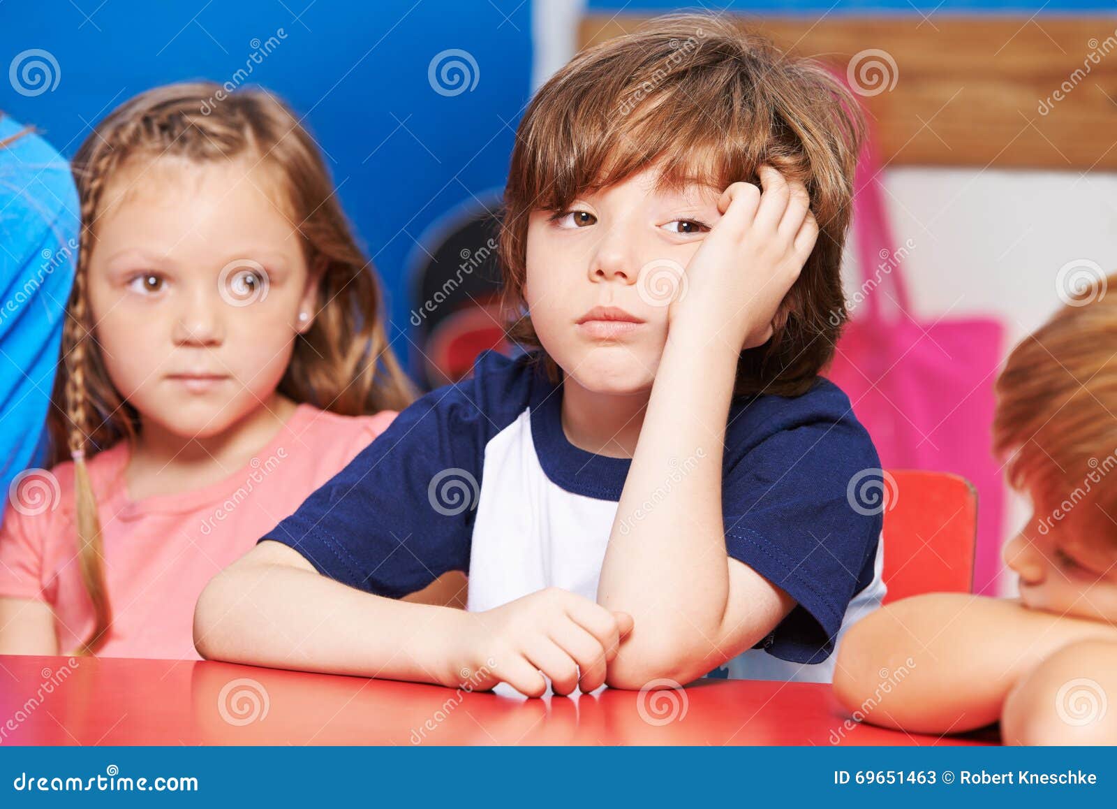 Child is Bored in Kindergarten Stock Image - Image of boredom, group ...