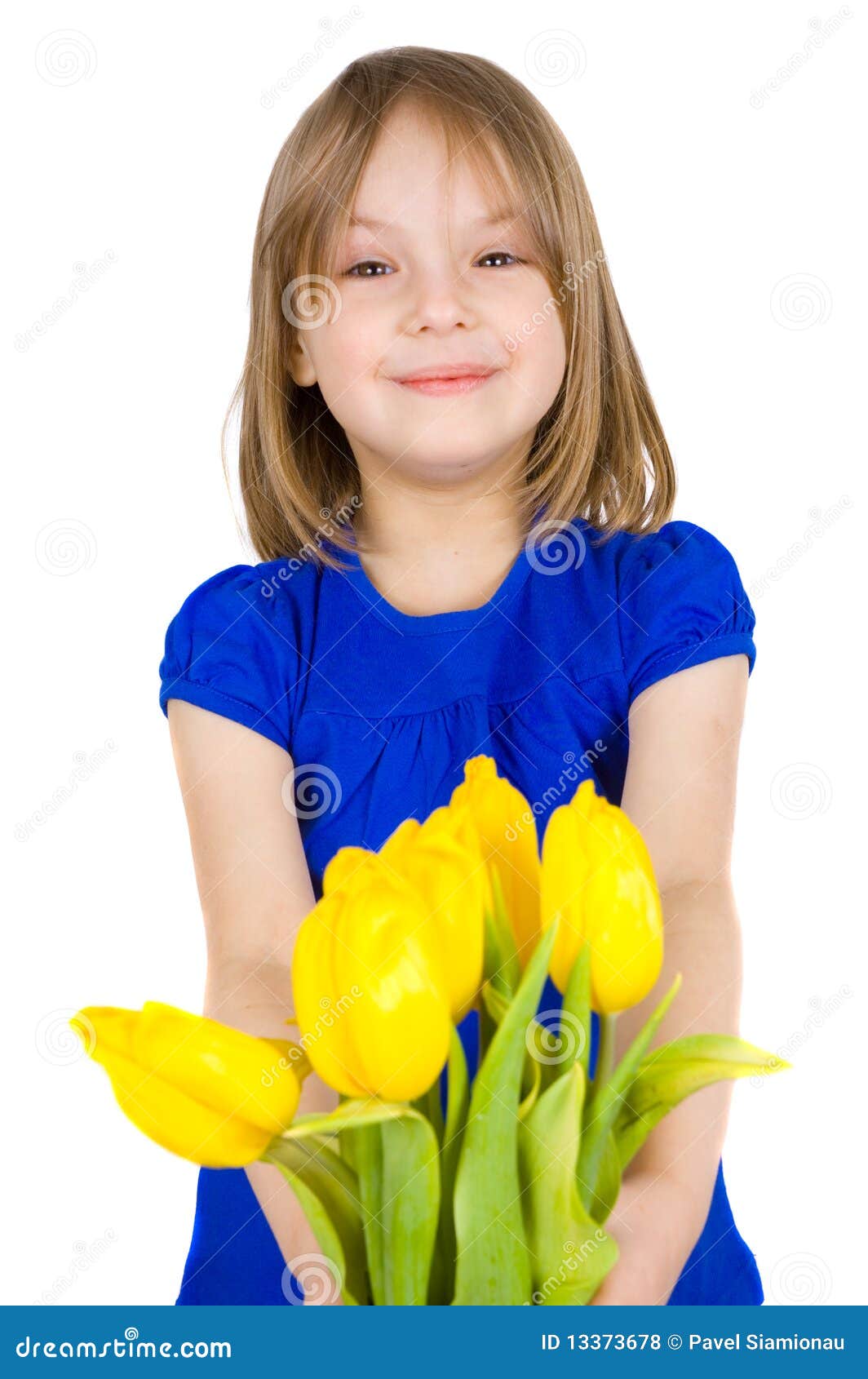 Child with a Bouquet of Flowers Stock Photo - Image of gift, happiness ...