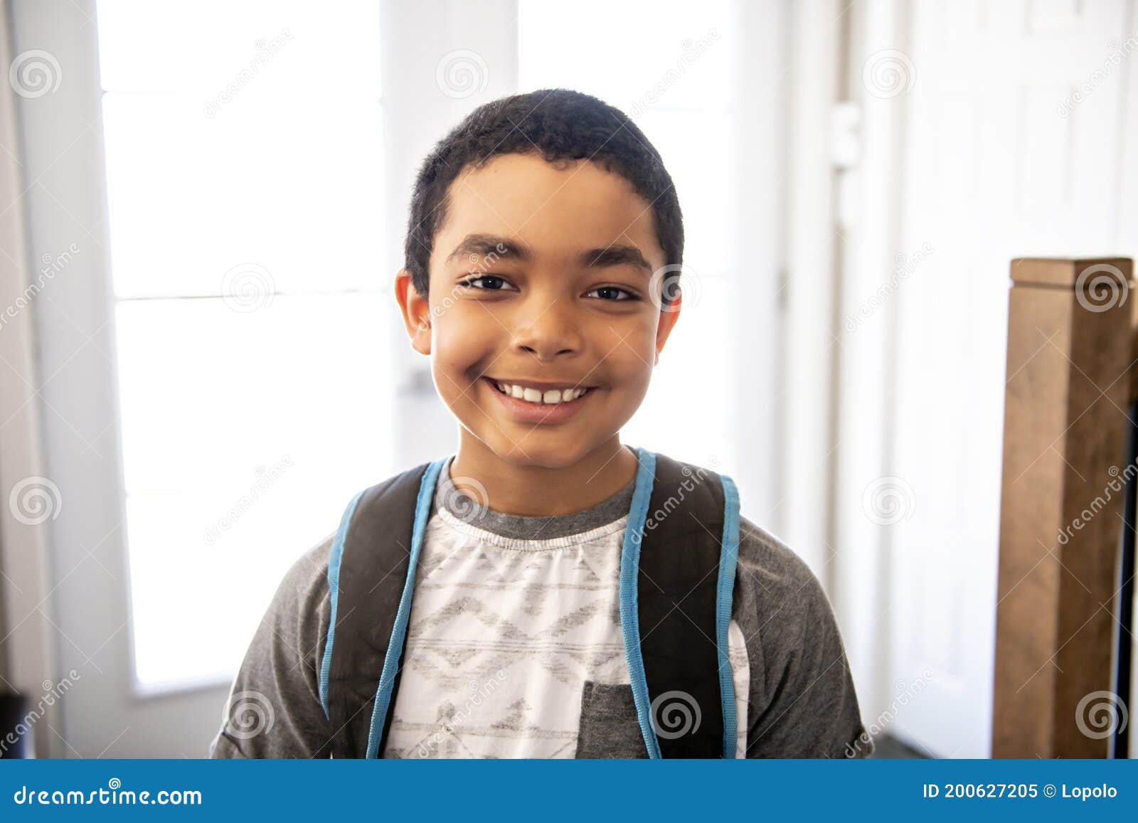 A Child Boy Coming Home Passing through the Door after School Stock ...