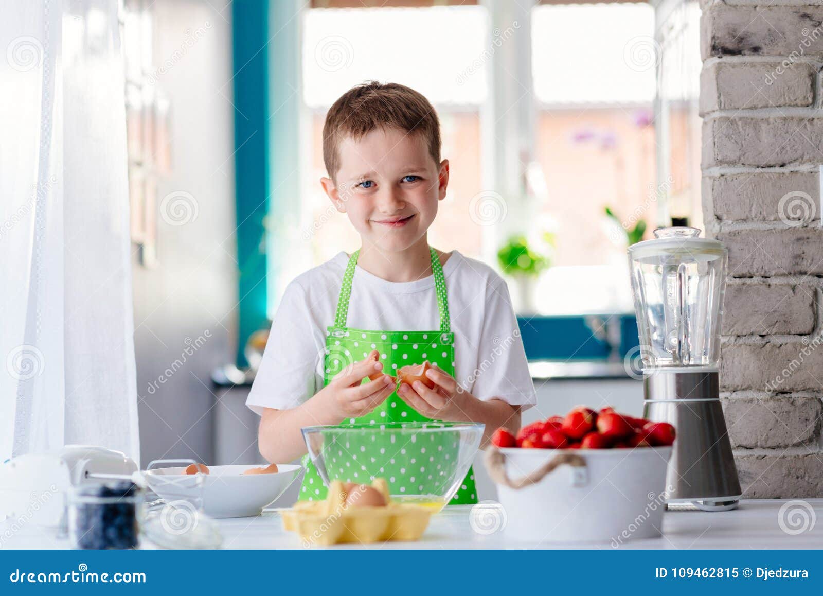 Child Boy Cracking Egg and Separating the Yolk Stock Image - Image of ...