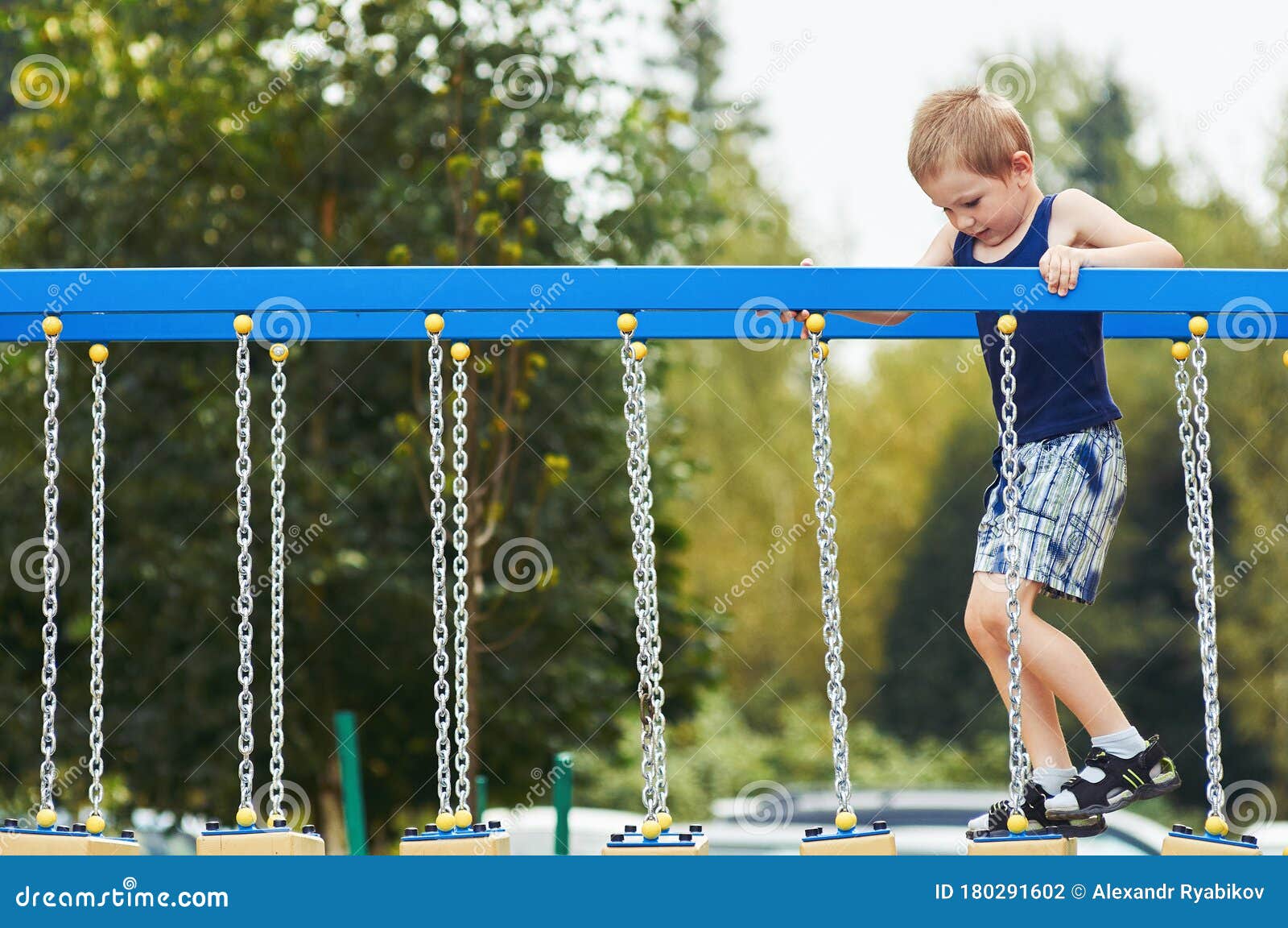 A Child Boy Crosses A Rope Bridge. Stock Photography | CartoonDealer ...