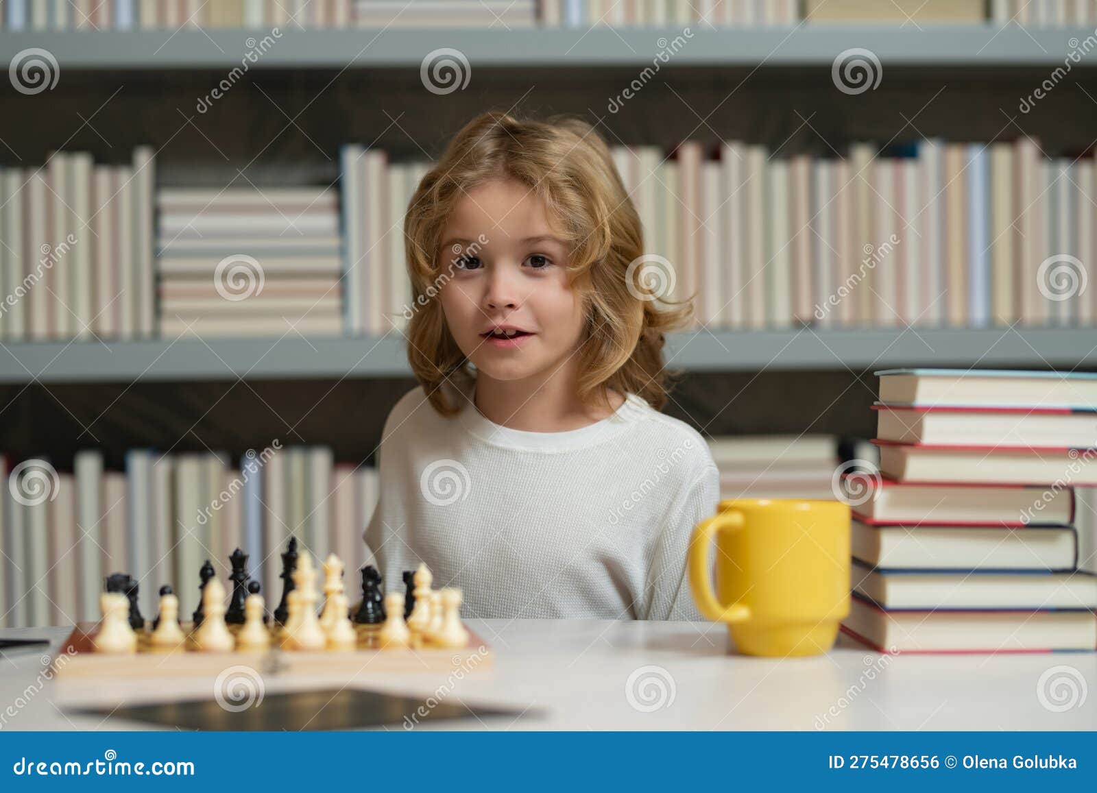 Child Boy Developing Chess Strategy, Playing Board Game. Intelligent ...