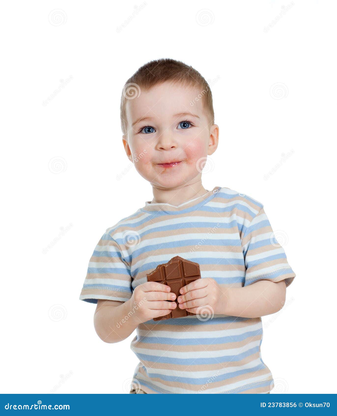 Child Boy Eating Chocolate Isolated on White Stock Photo - Image of ...