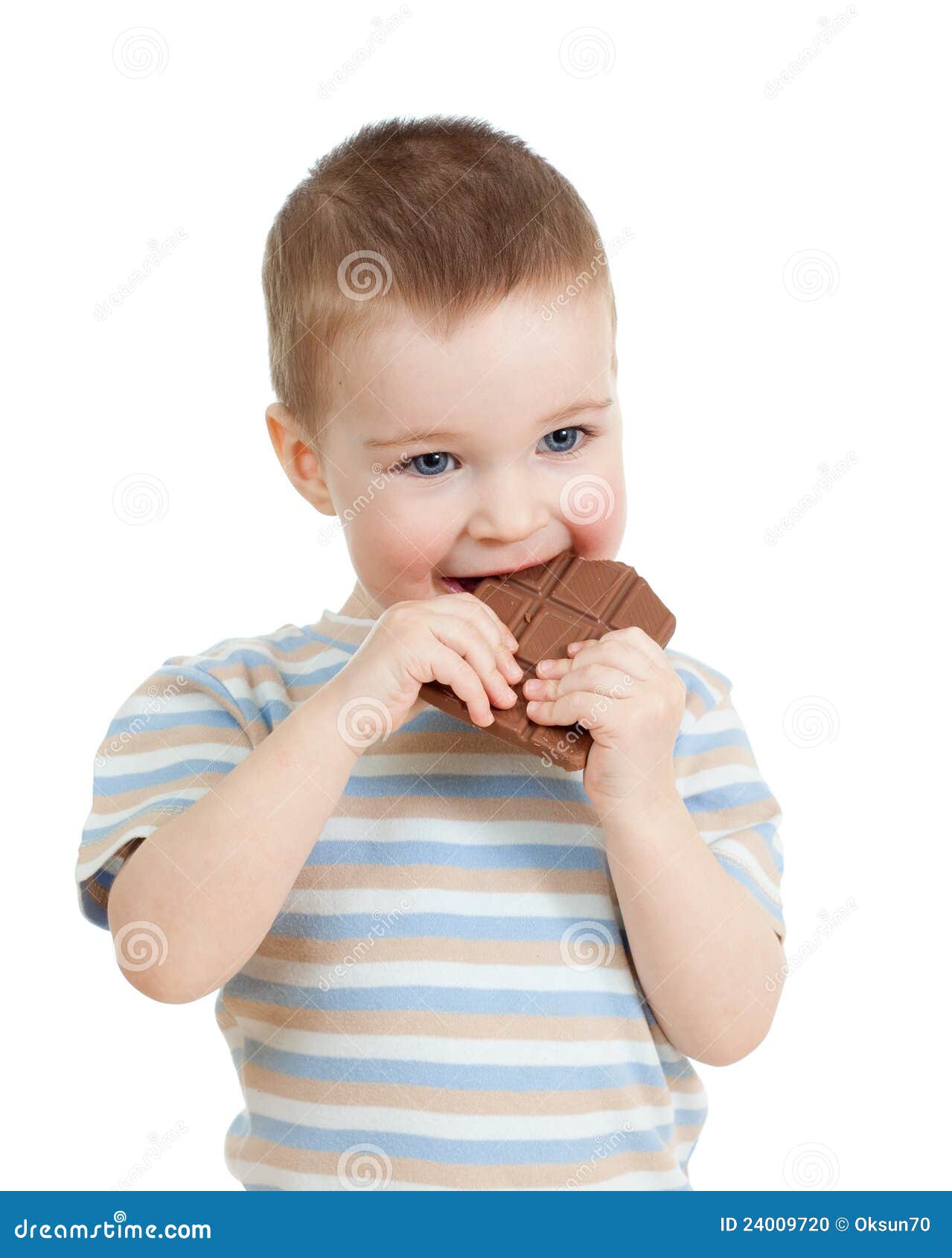 Child Boy Eating Chocolate Isolated on White Stock Photo - Image of ...