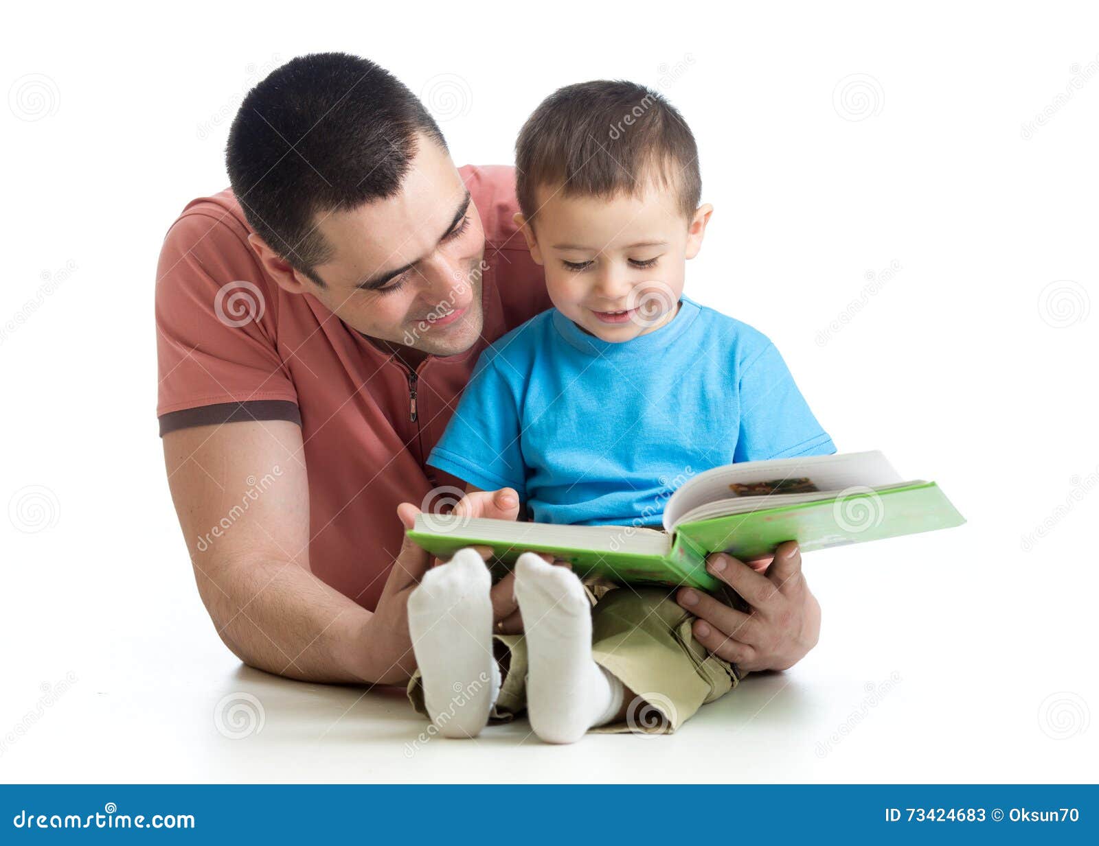 Child Boy and Father Read a Book on Floor at Home Stock Image - Image ...