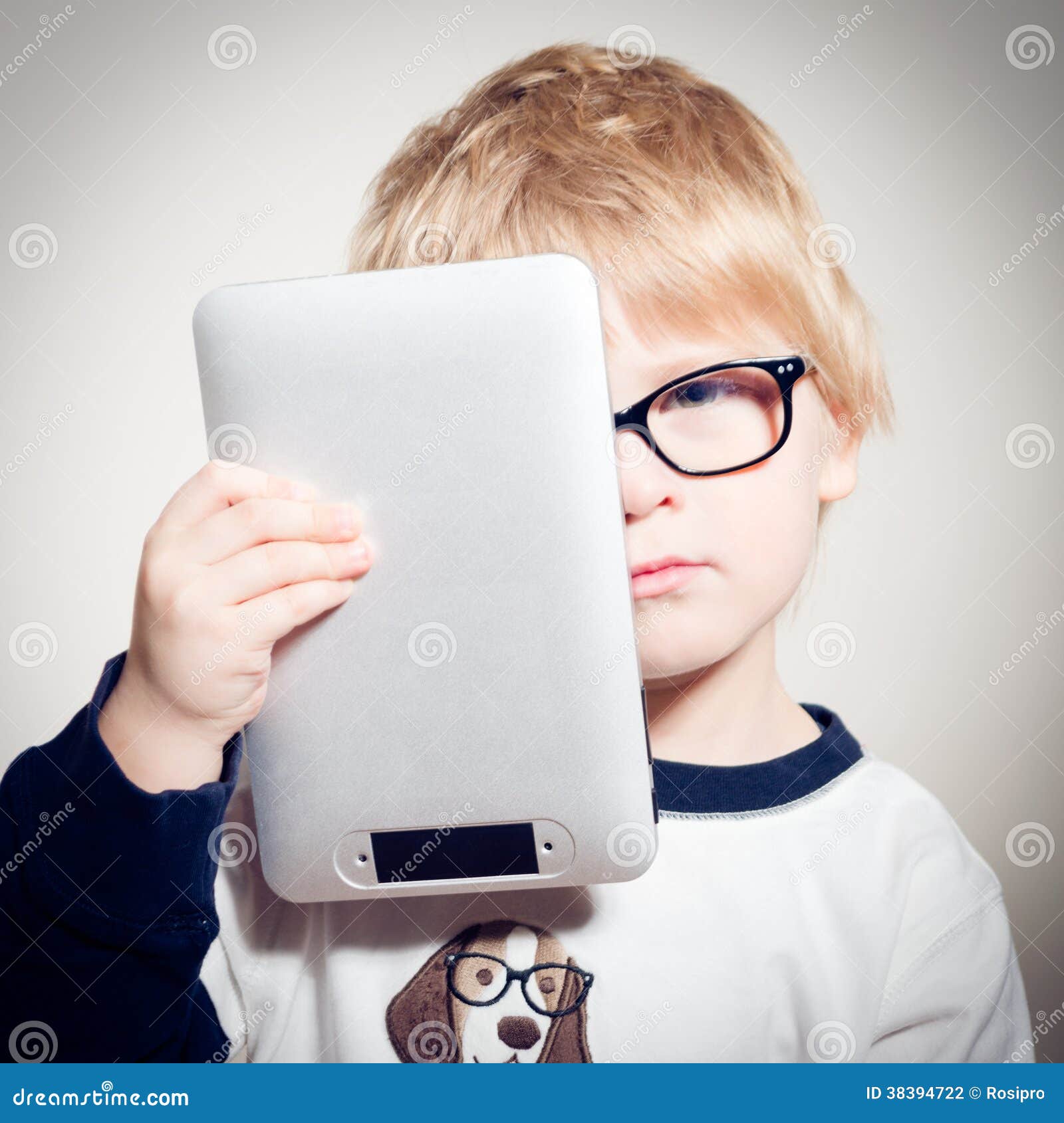 Child Boy in Glasses Holding Tablet Pc Stock Photo - Image of beautiful ...