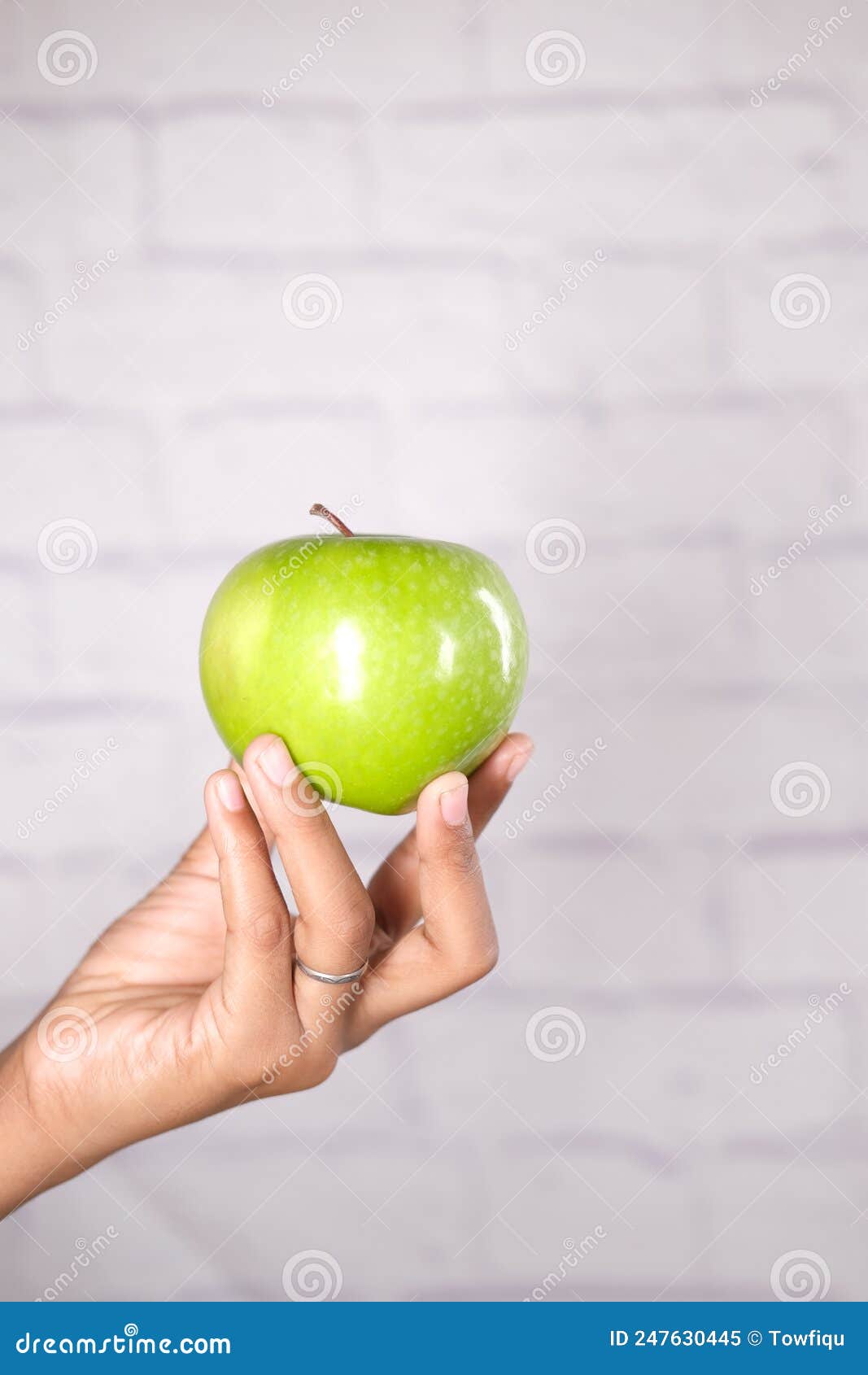 Child Boy Hand Hold a Apple on Blue Background Stock Image - Image of ...