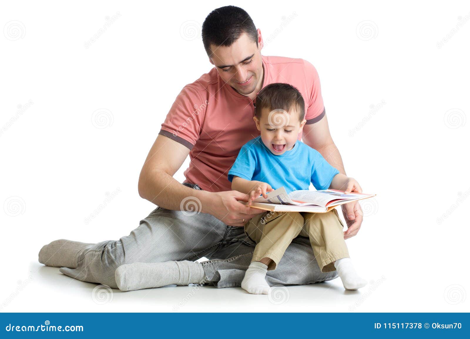 Child Boy and His Dad Read a Book Stock Photo - Image of leisure ...