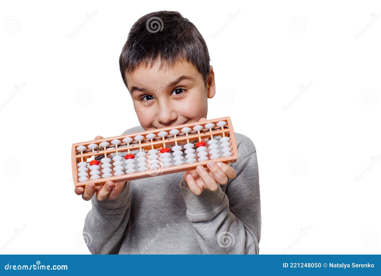 Child Boy with Japanese Traditional Abacus Soroban Isolated on White ...