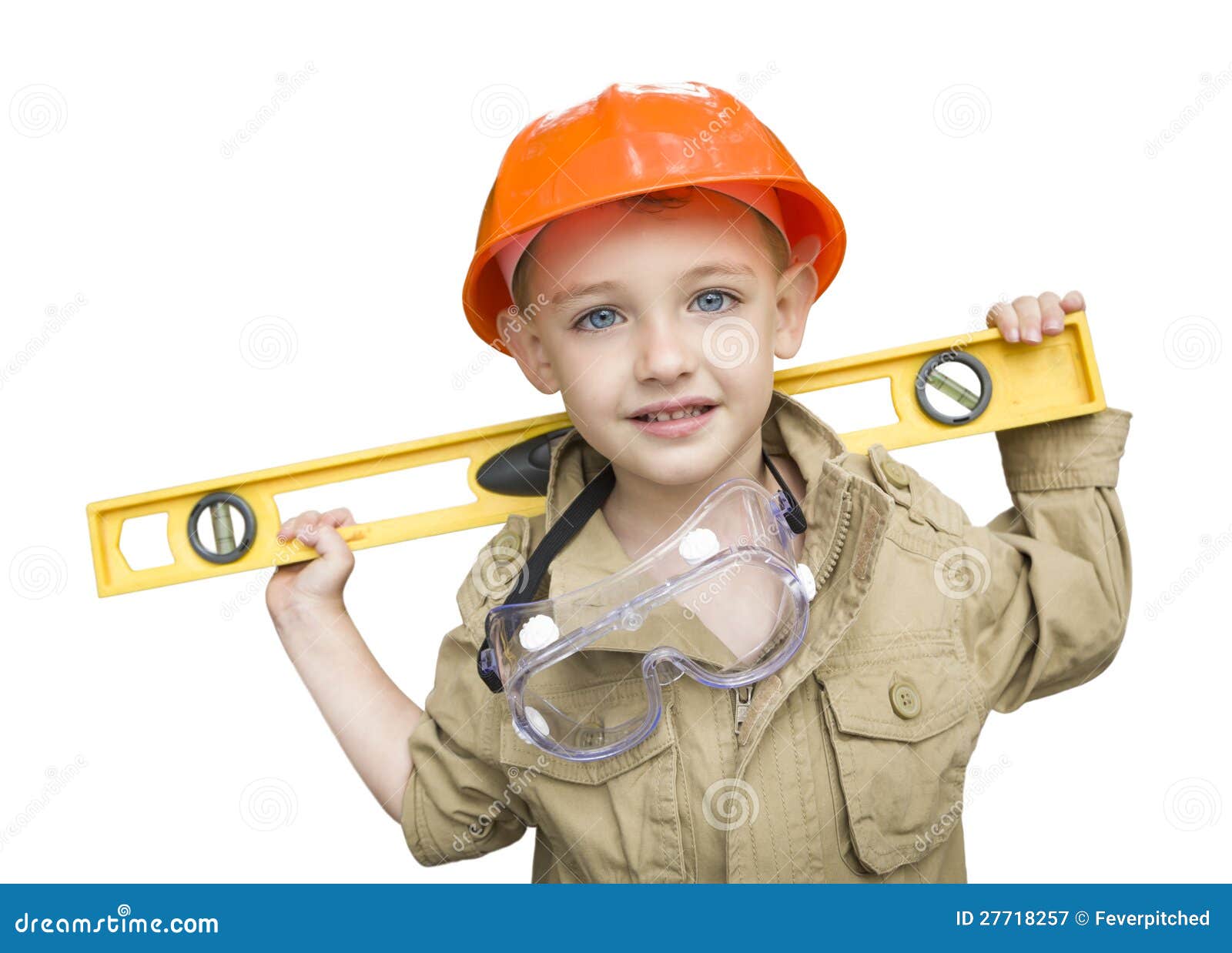 Child Boy with Level Playing Handyman Outside Isolated Stock Image ...