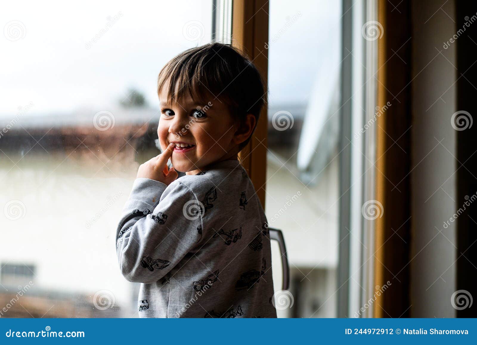 Child Boy Near Window. Kid Face Portrait. Stock Photo - Image of young ...