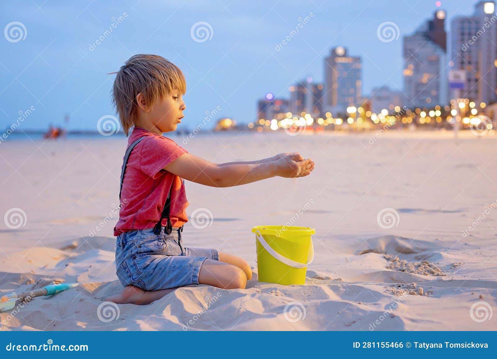 Child, Boy, Playing on the Beach in Tel Aviv in the Evening Stock Photo ...