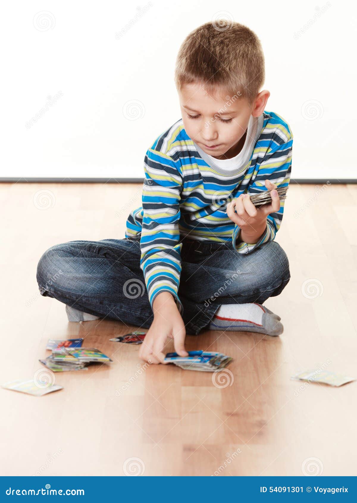 Child Boy Playing Cards on Floor Stock Image - Image of happy, activity ...