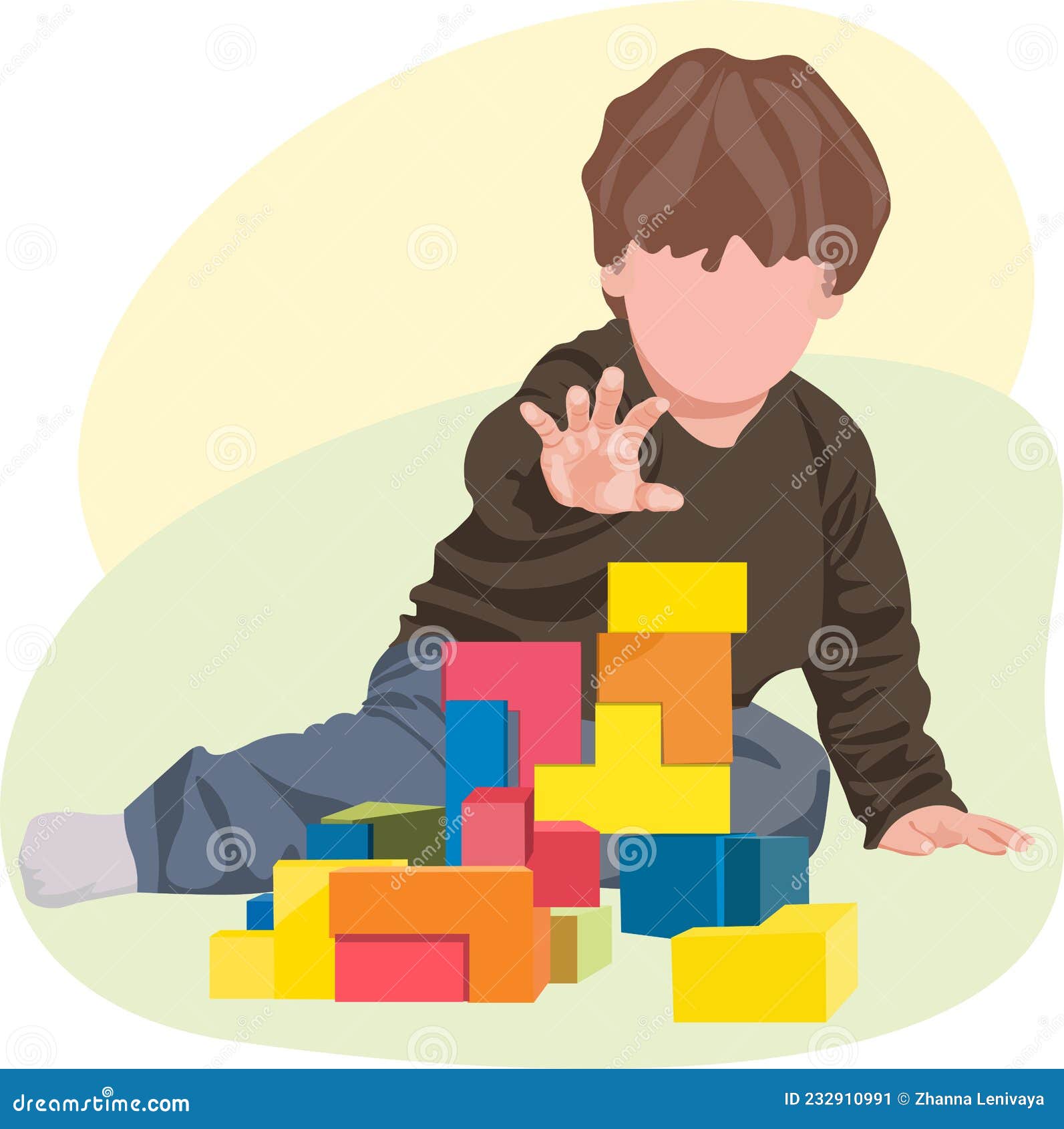 Child Boy Playing Colored Cubes Stock Vector - Illustration of family ...