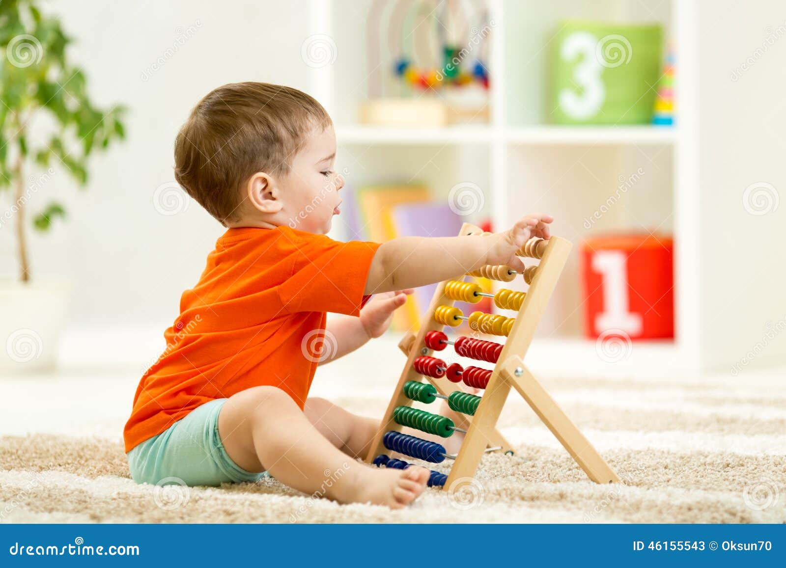 Child Boy Playing with Counter Stock Image - Image of indoor, colorful ...
