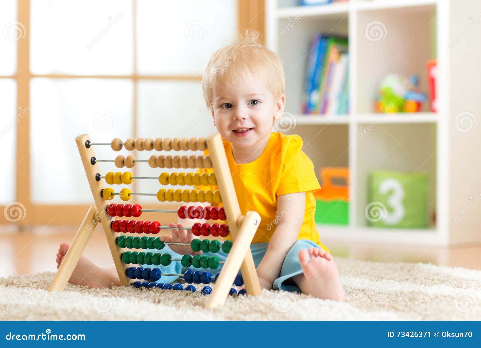 Child Boy Playing with Counter Toy at Home Stock Image - Image of ...