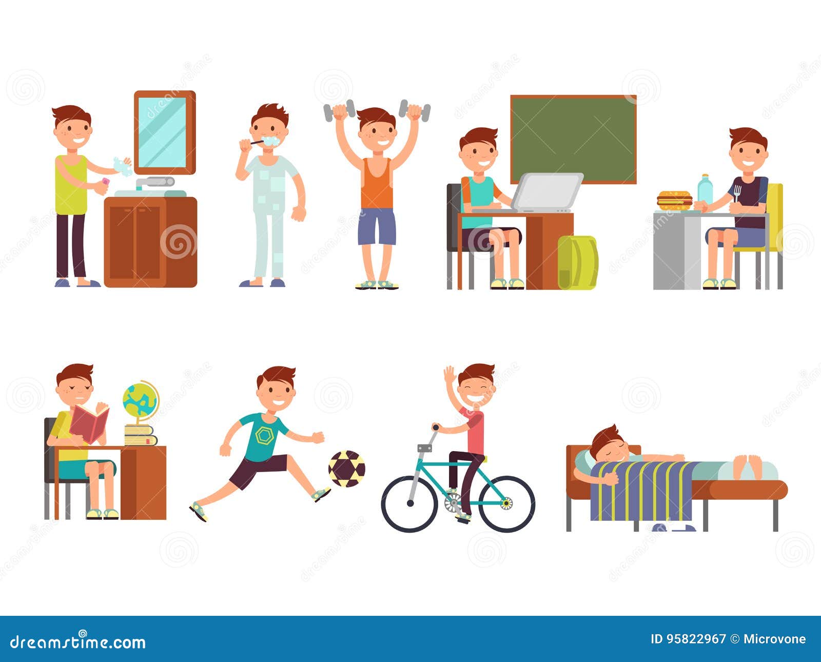 Child Boy daily Routine Vector Set Stock Vector - Illustration of ...