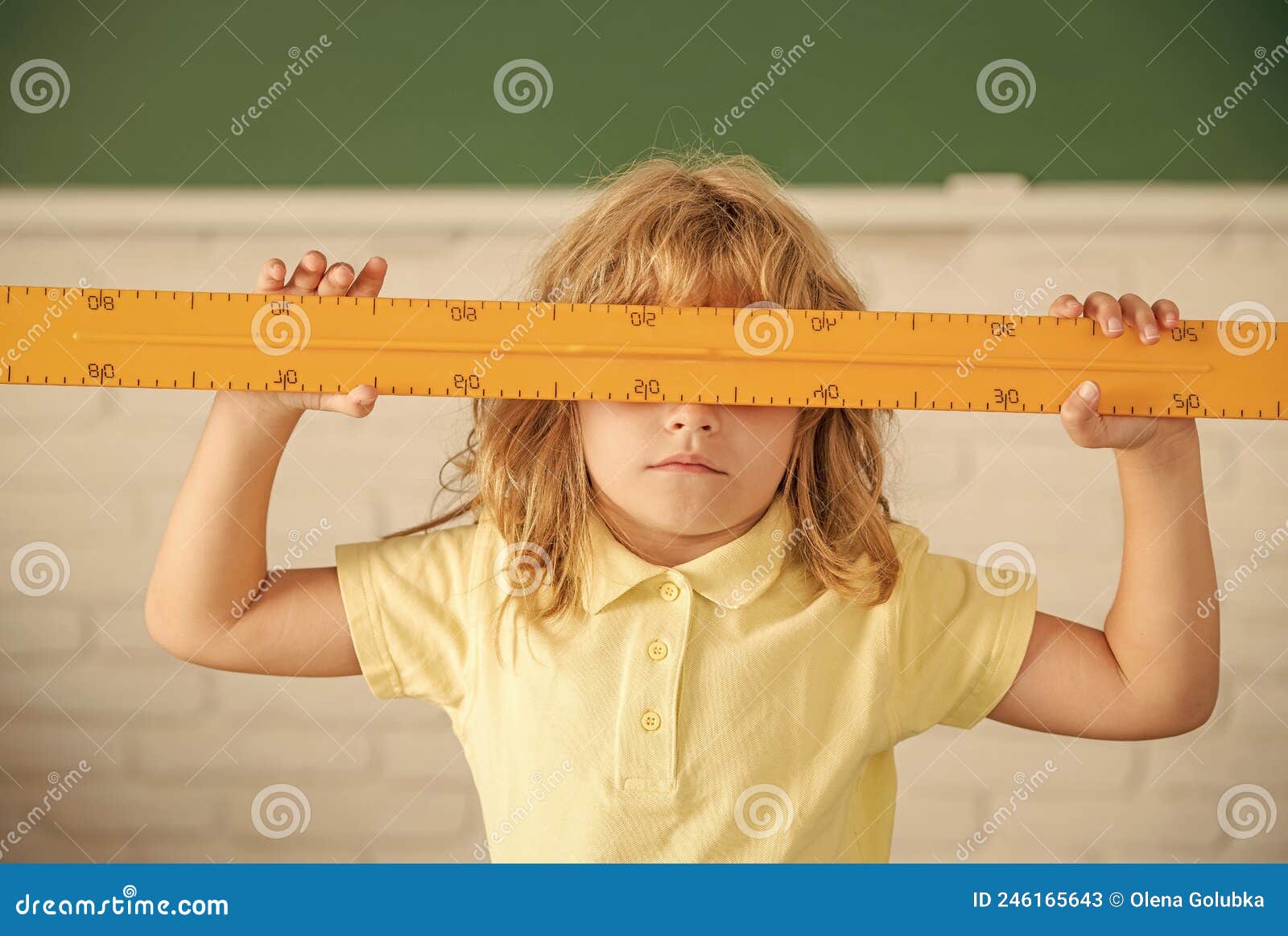 Child Boy in School Holding Math Ruler Tool, School Stock Image - Image ...