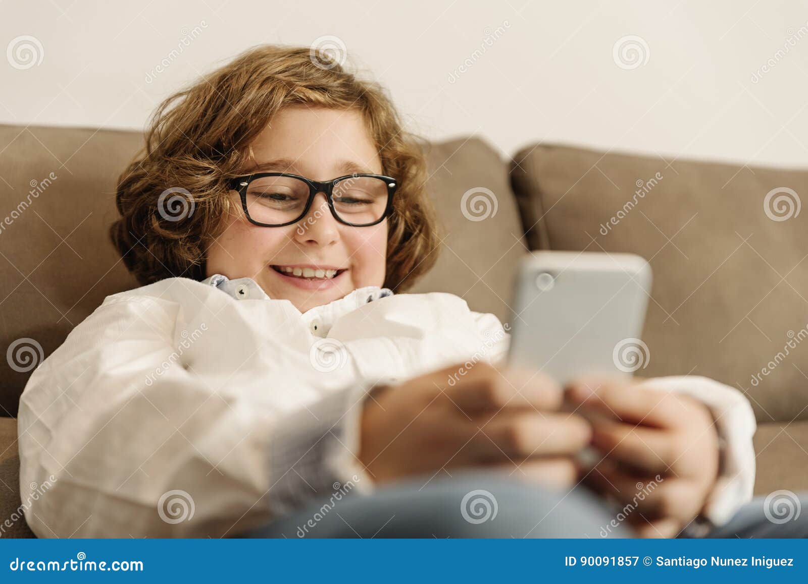 Child Boy Using His Mobile Phone. Stock Image - Image of talking ...