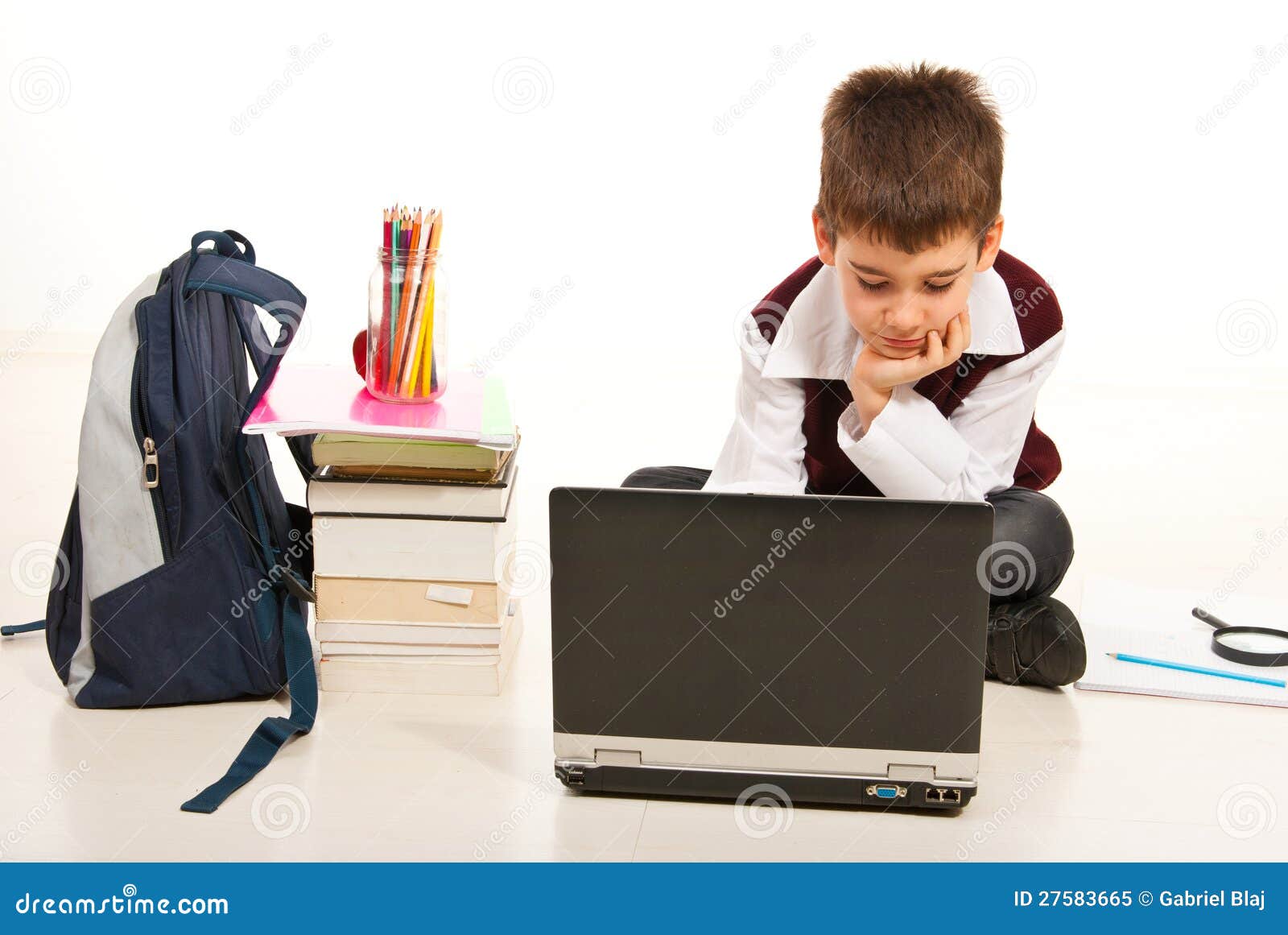 Child boy using laptop stock image. Image of floor, person - 27583665