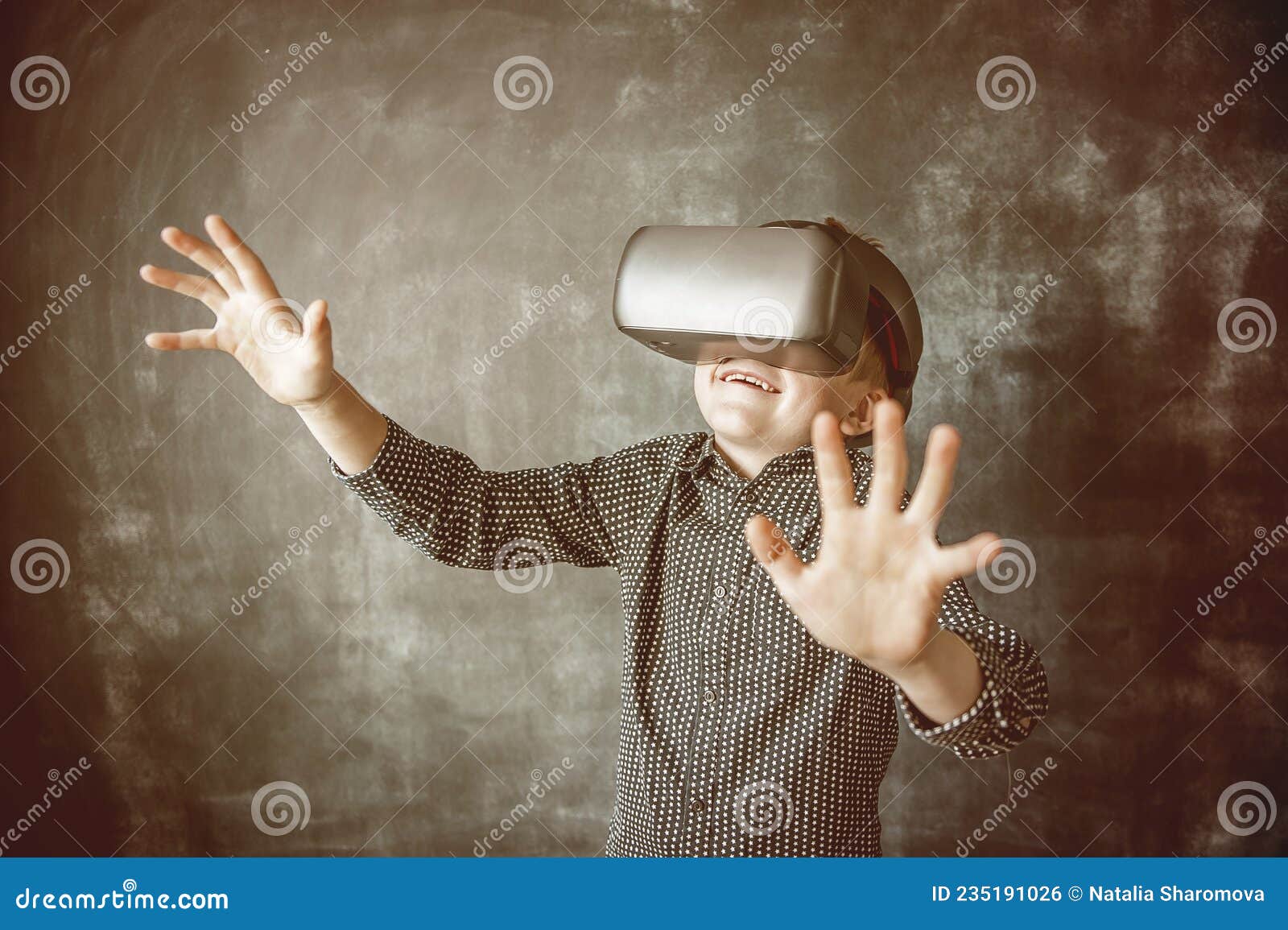Child Boy with Virtual Reality Headset at Home. Kid with VR Glasses ...
