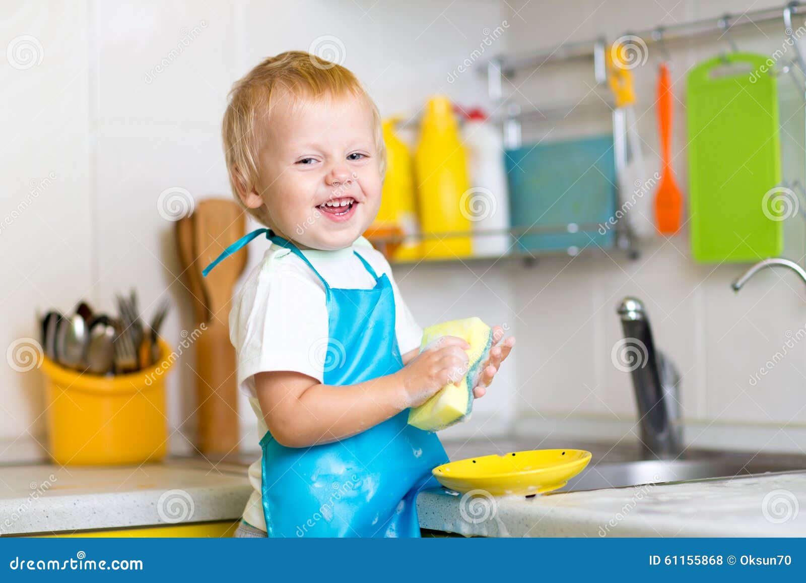Child Boy Washing Dishes in Kitchen Stock Photo - Image of domestic ...