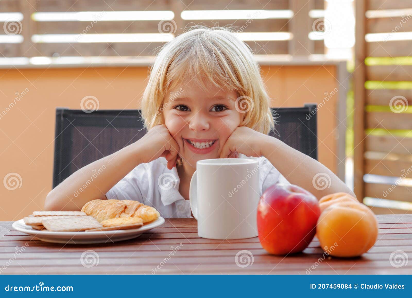 Child with Breakfast or Snack Smiling Stock Photo - Image of sunny ...