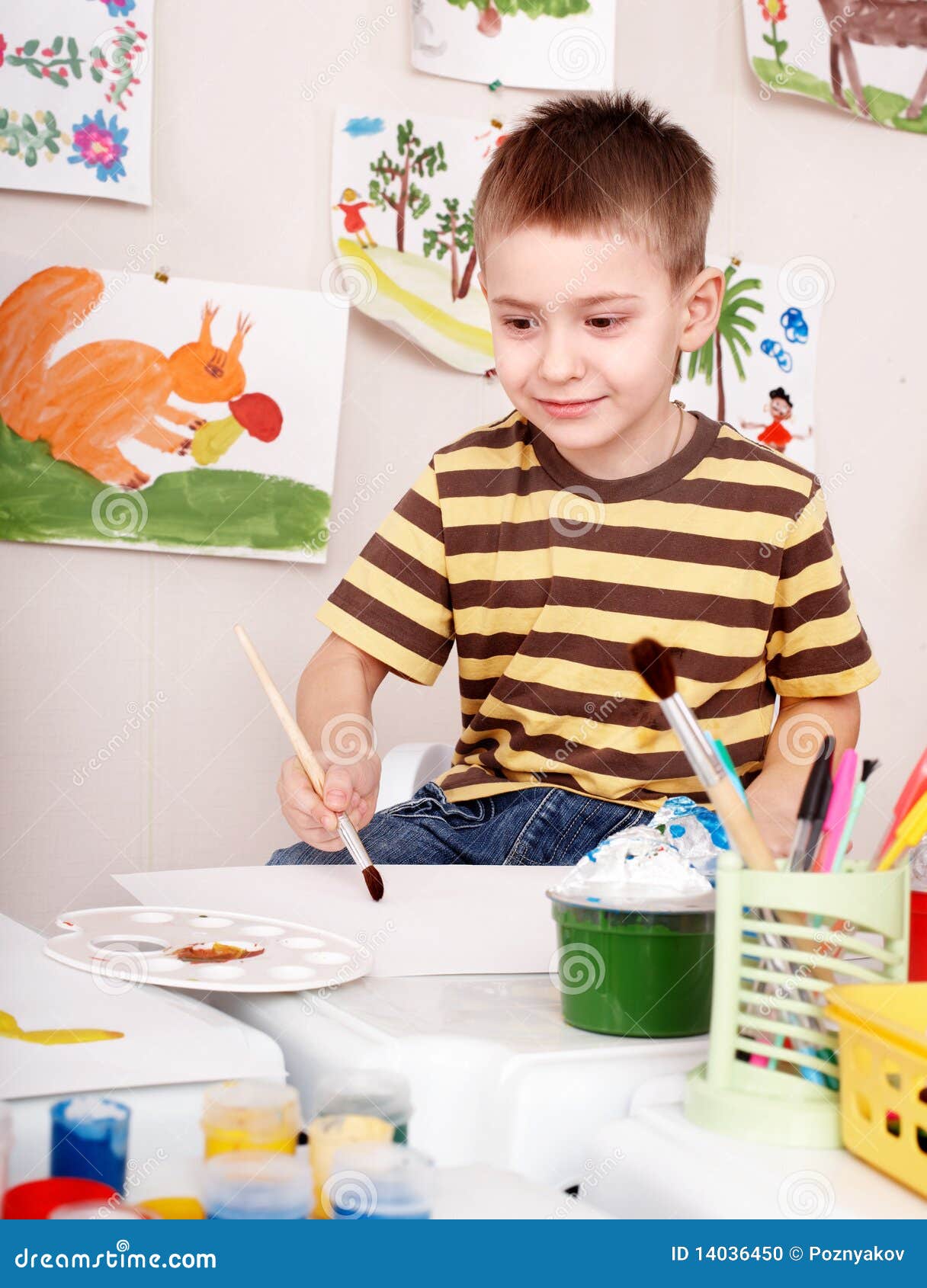 Child with brush stock photo. Image of artist, painter - 14036450