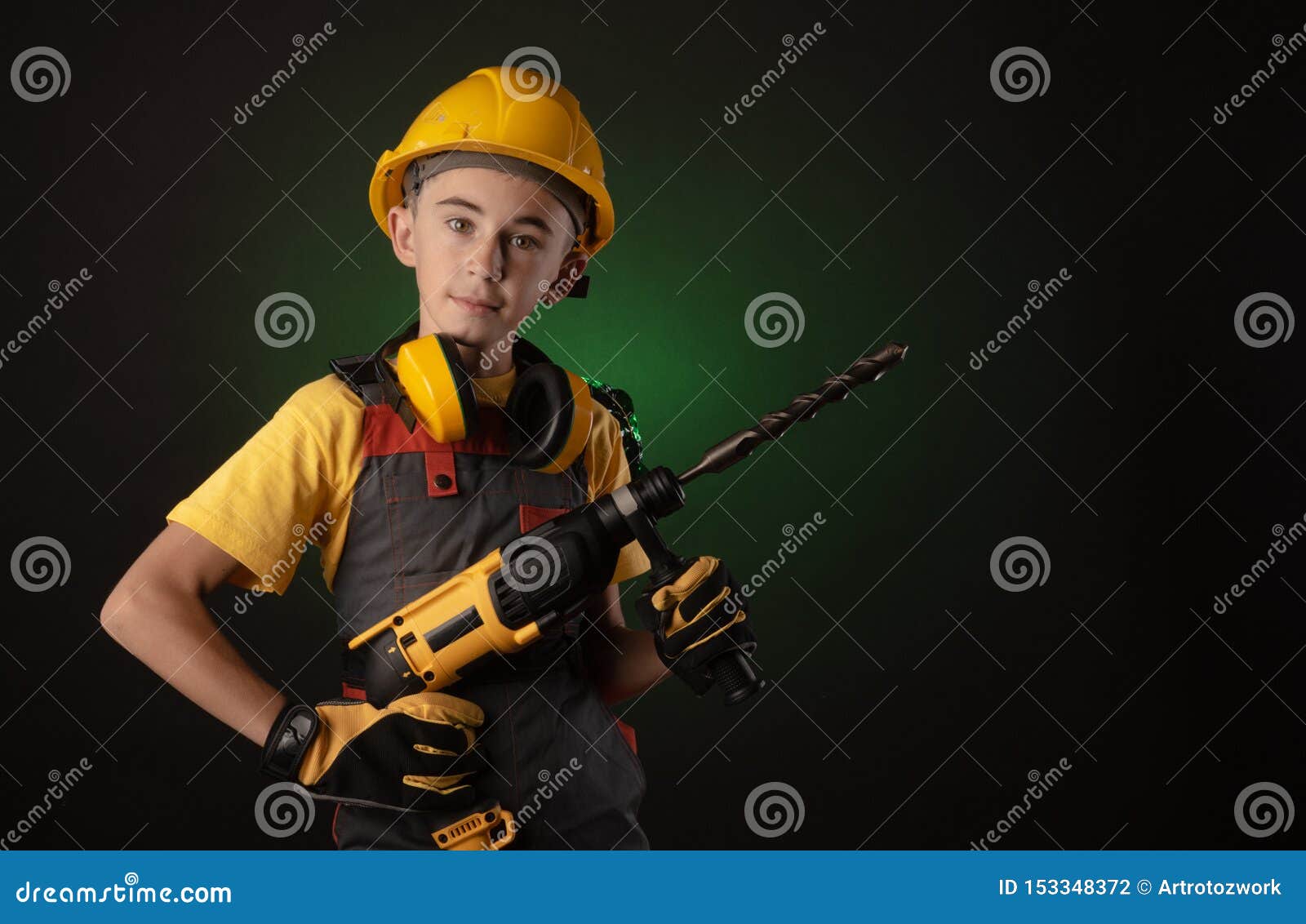 Child the Builder Costume Posing with a Work Tool Stock Photo - Image ...