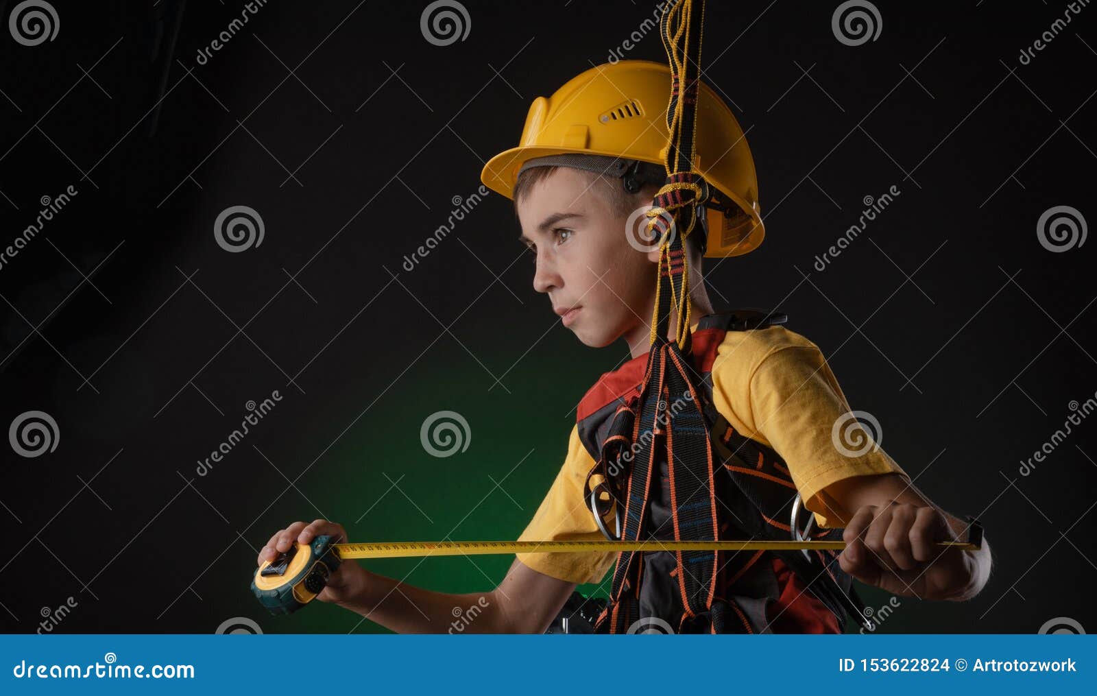 Child the Builder Costume Posing with a Work Tool Stock Photo - Image ...