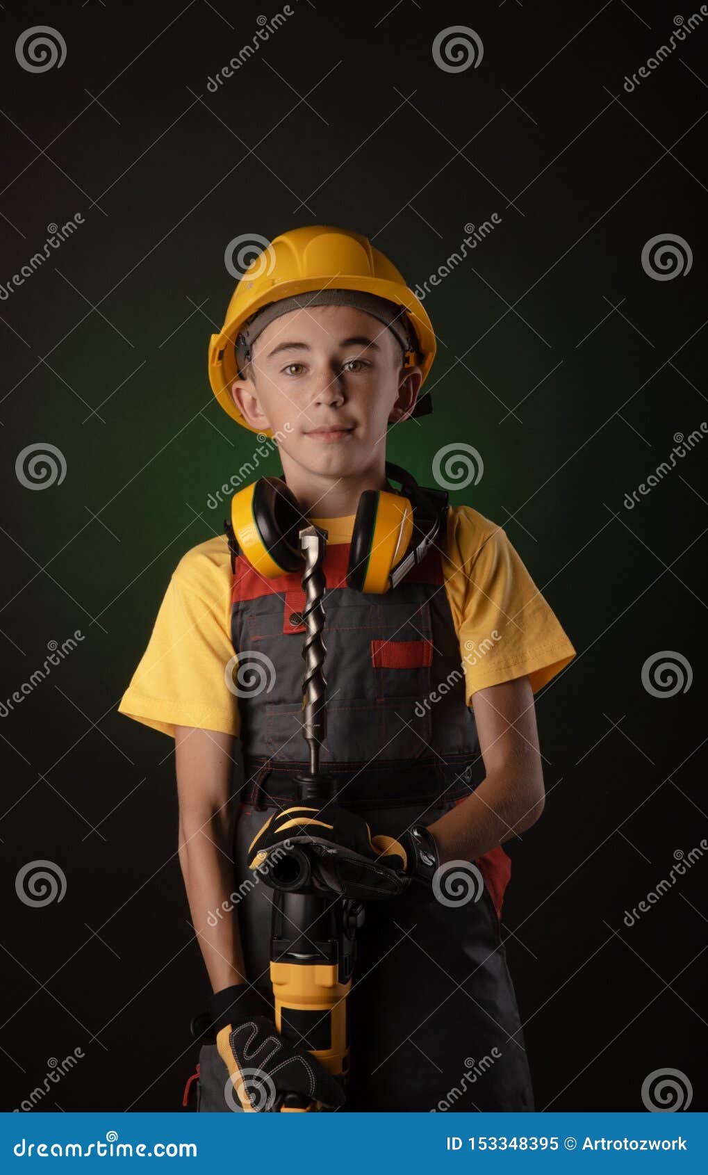 Child the Builder Costume Posing with a Work Tool Stock Image - Image ...