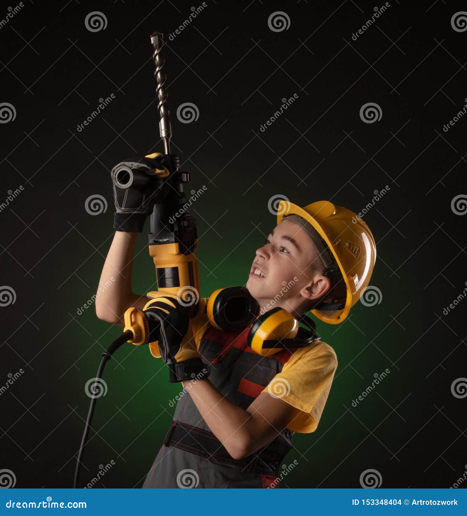 Child the Builder Costume Posing with a Work Tool Stock Photo - Image ...