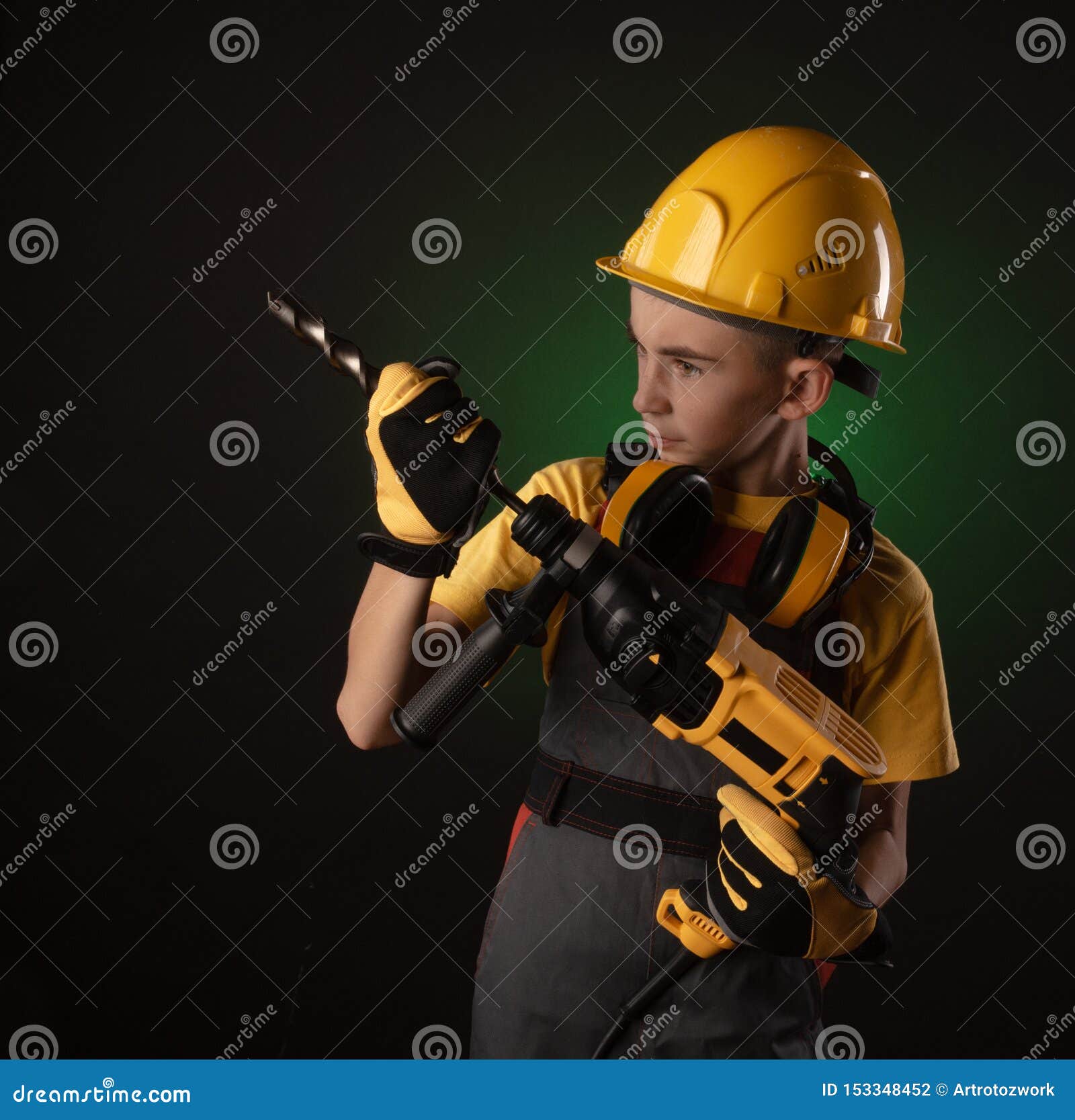 Child the Builder Costume Posing with a Work Tool Stock Photo - Image ...