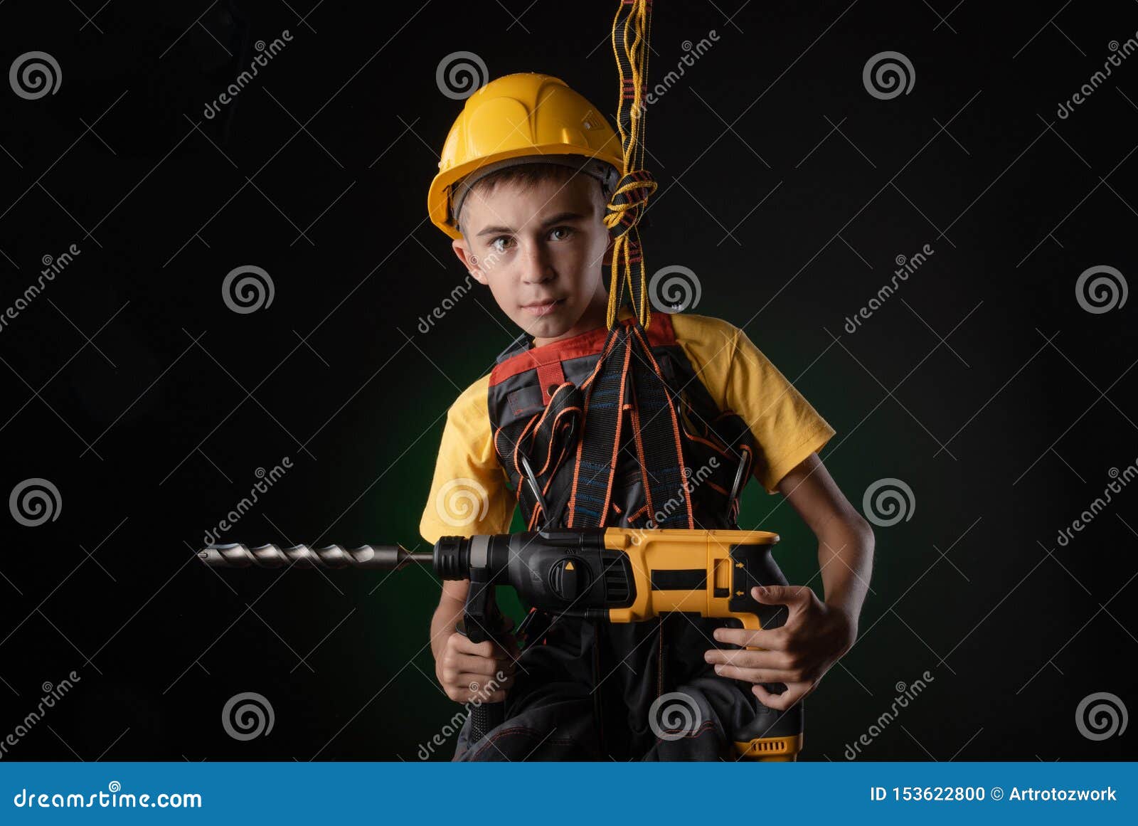 Child the Builder Costume Posing with a Work Tool Stock Photo - Image ...